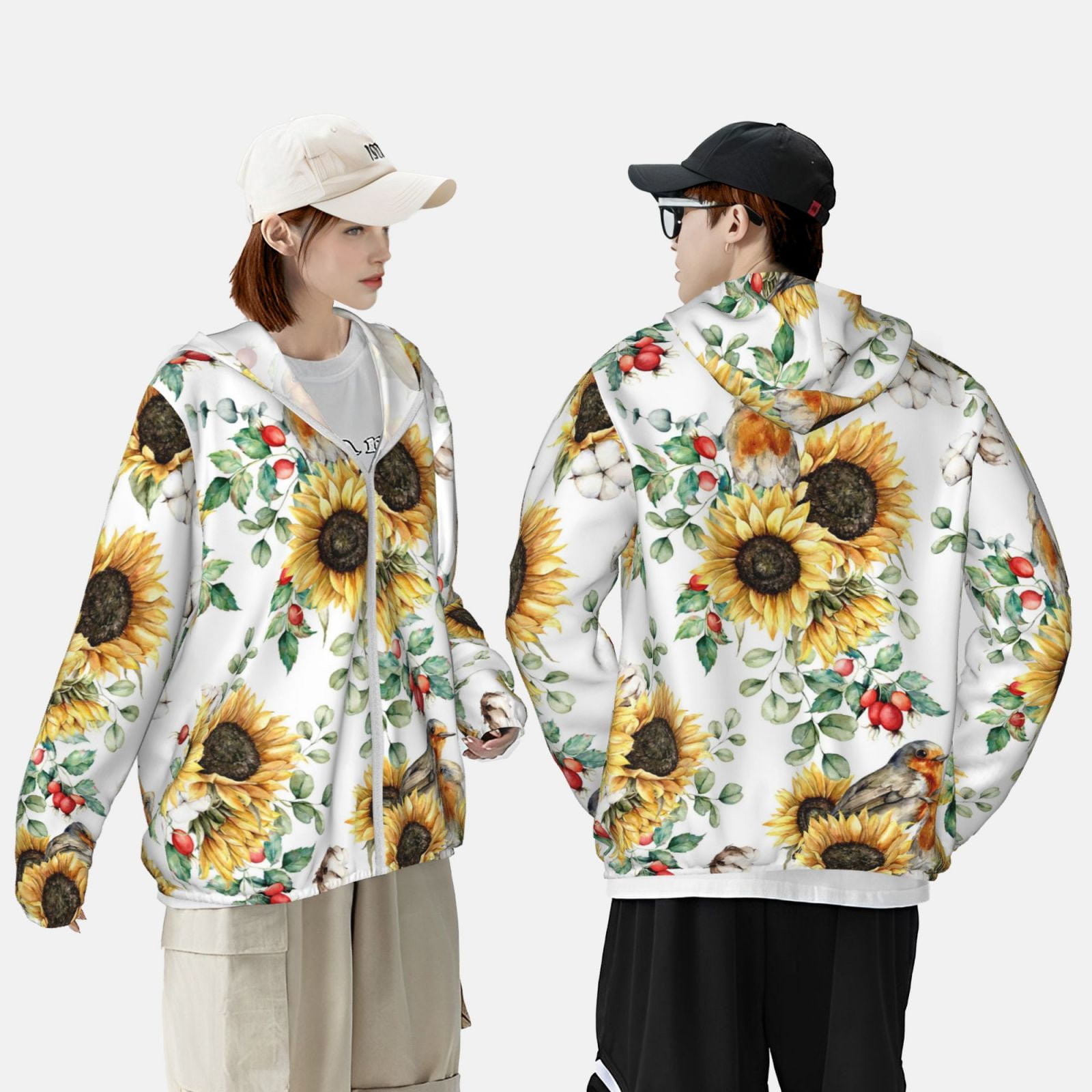 Yiaed Sunflowers Leaves And Birds Print Sun Shirts UPF 50+ Protection ...