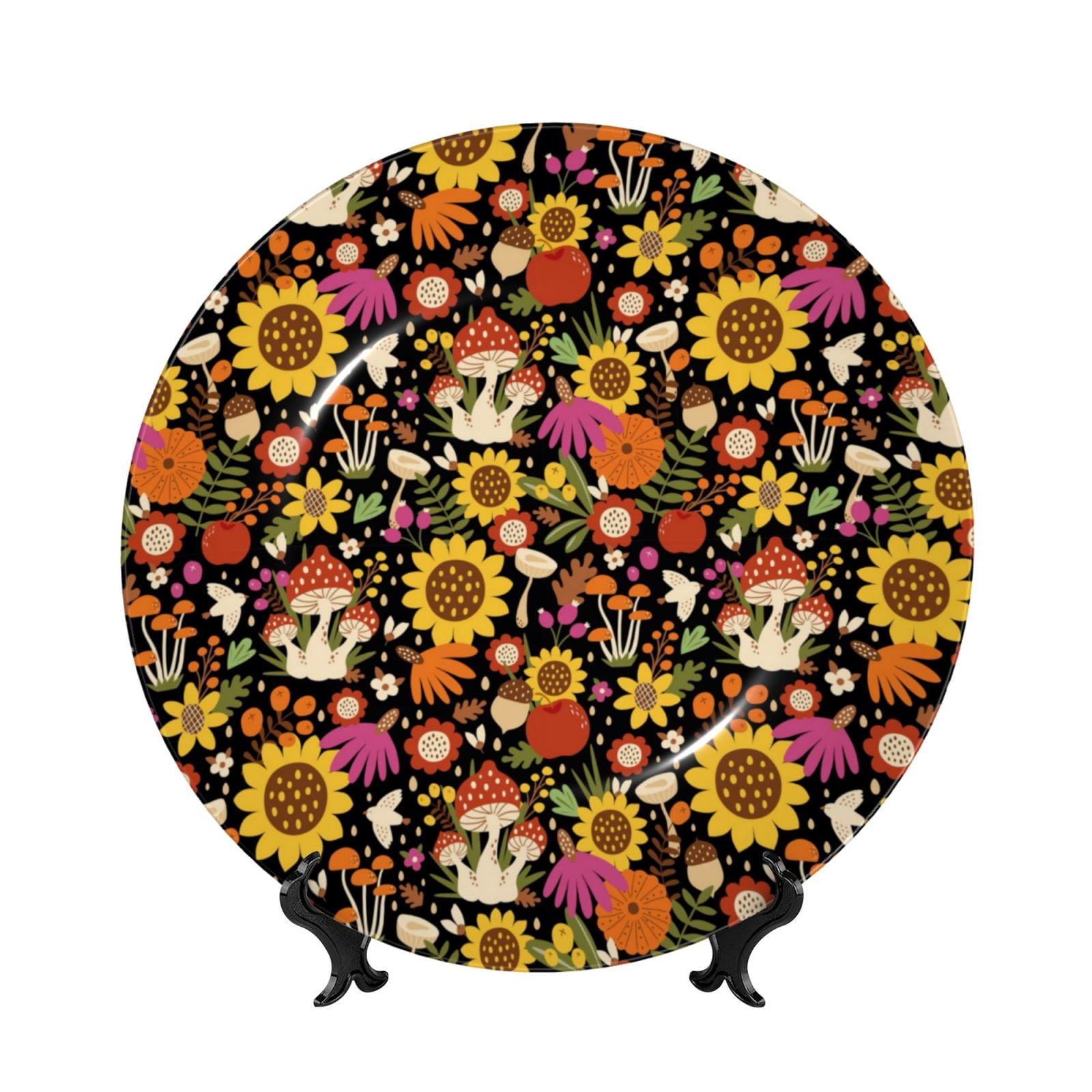 Yiaed Sunflowers Mushrooms Print Bone China Decorative Plate Ceramic ...