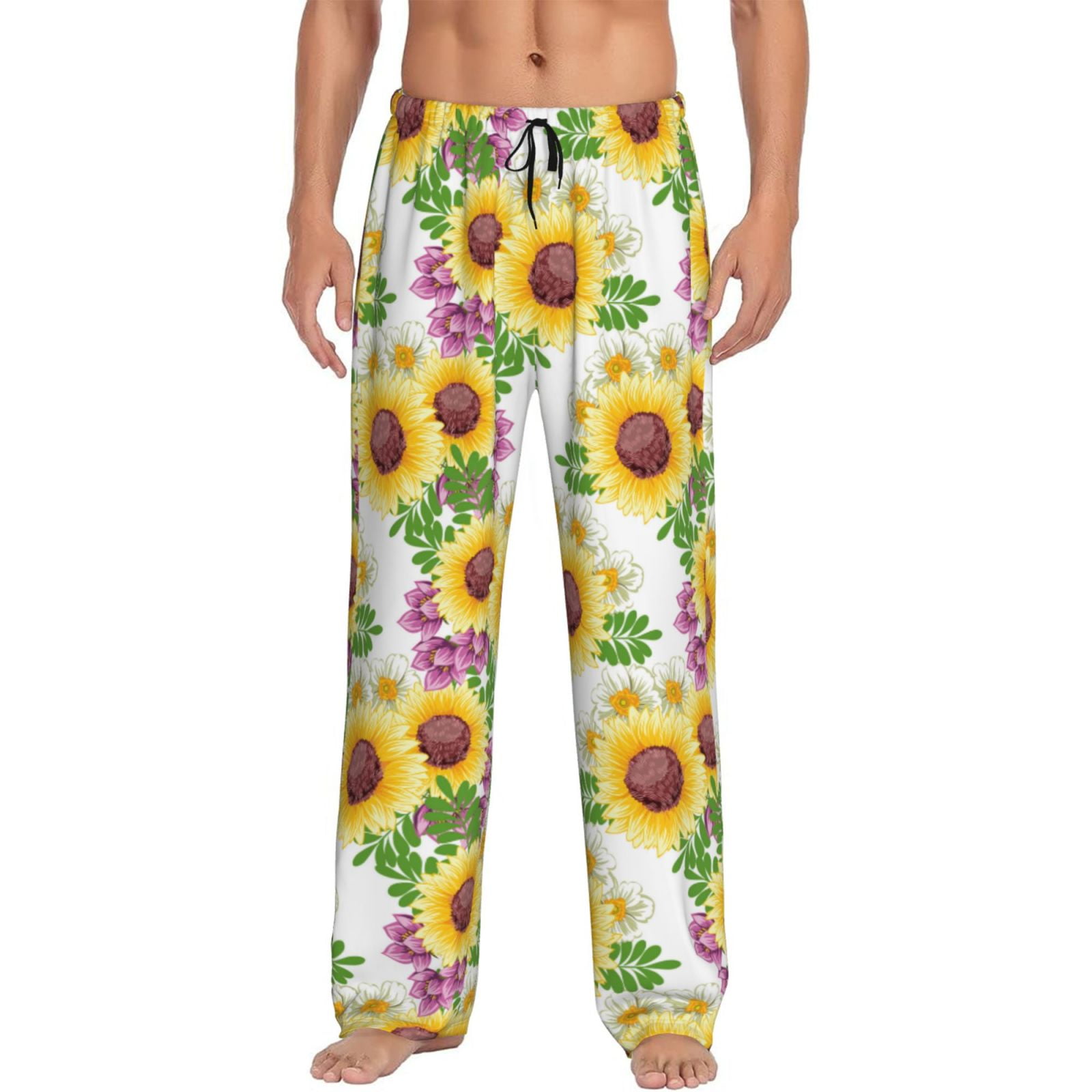 Yiaed Sunflowers Print Men's Lounge Pants, Loose PJ Bottoms, Long ...