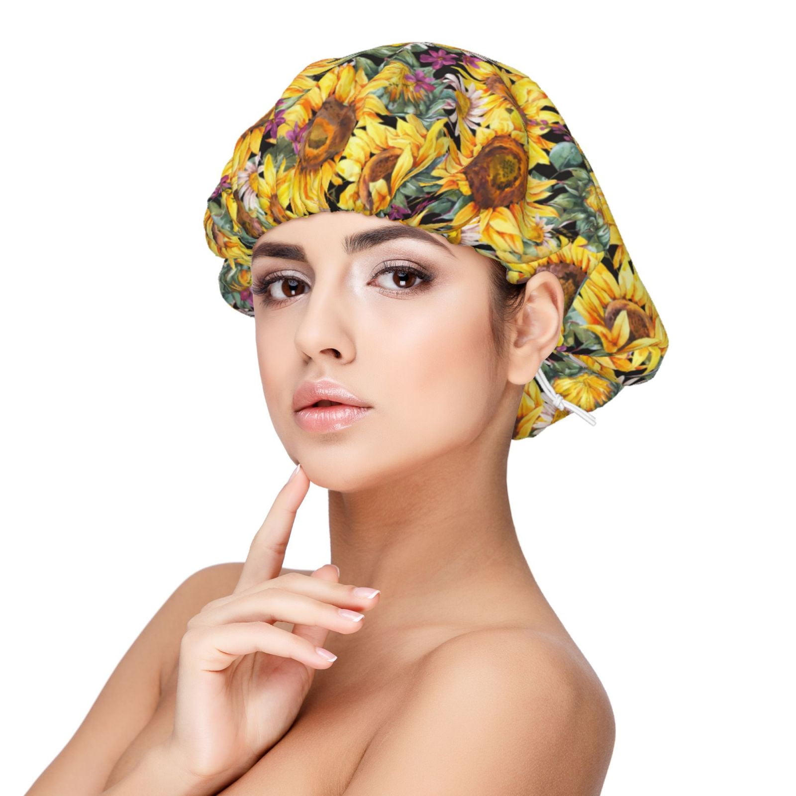 Yiaed Sunflowers Vintage Print Satin Bonnet Silk Bonnet Hair Bonnet for ...