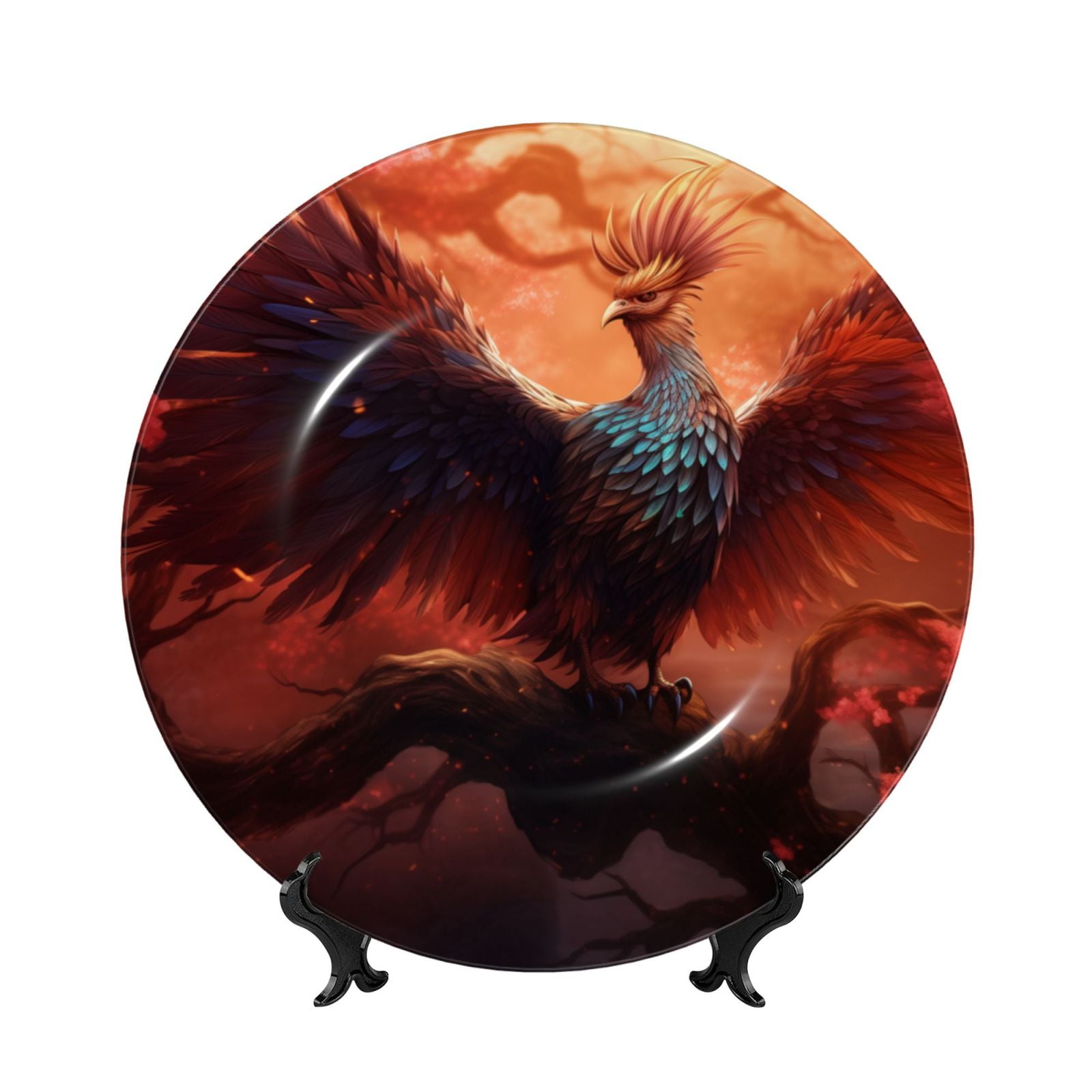 Yiaed Sunset Blossoms Phoenix Perch Print Bone China Decorative Plate ...