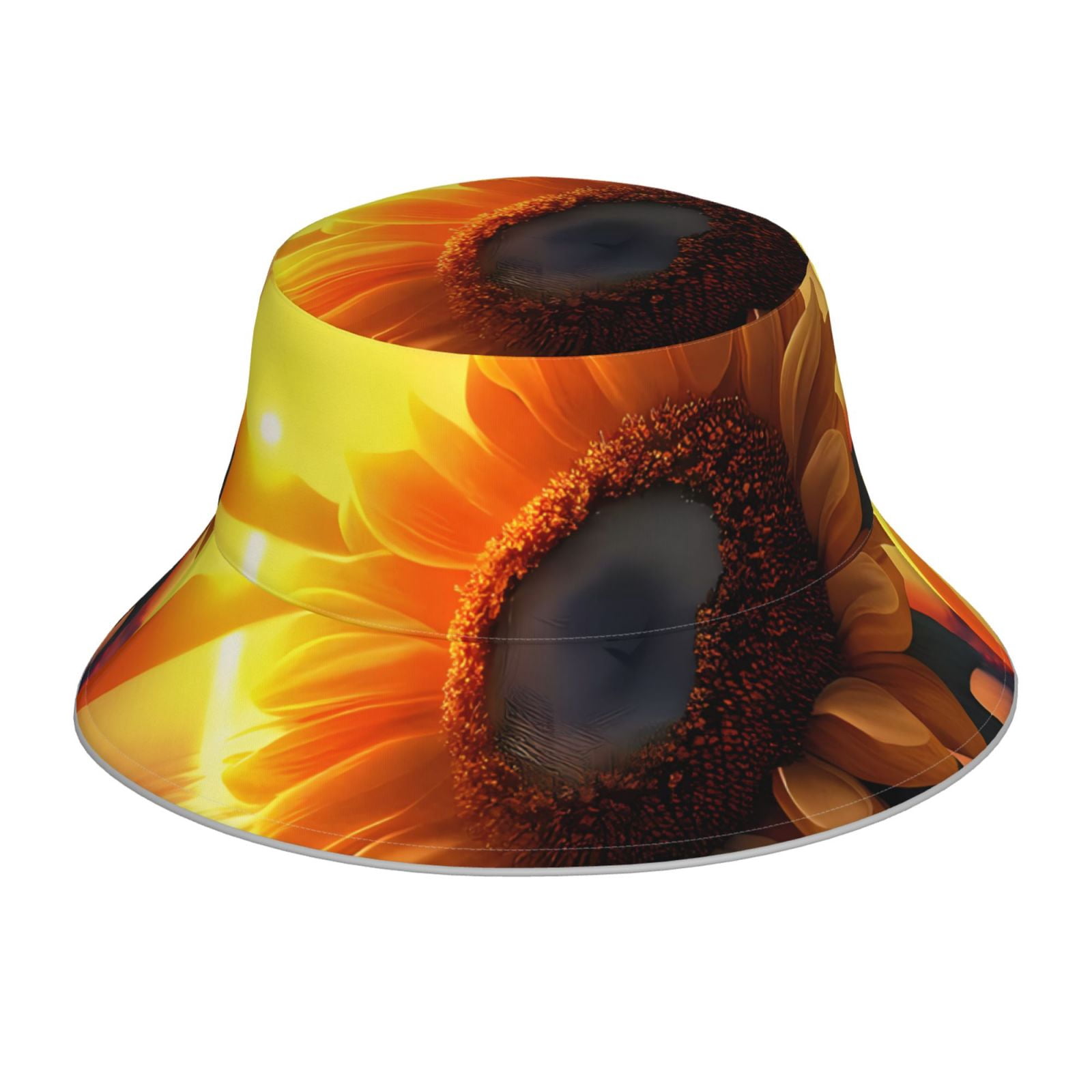 Yiaed Sunset Coast Sunflower Print Reflective Stripe Bucket Hat Unisex ...