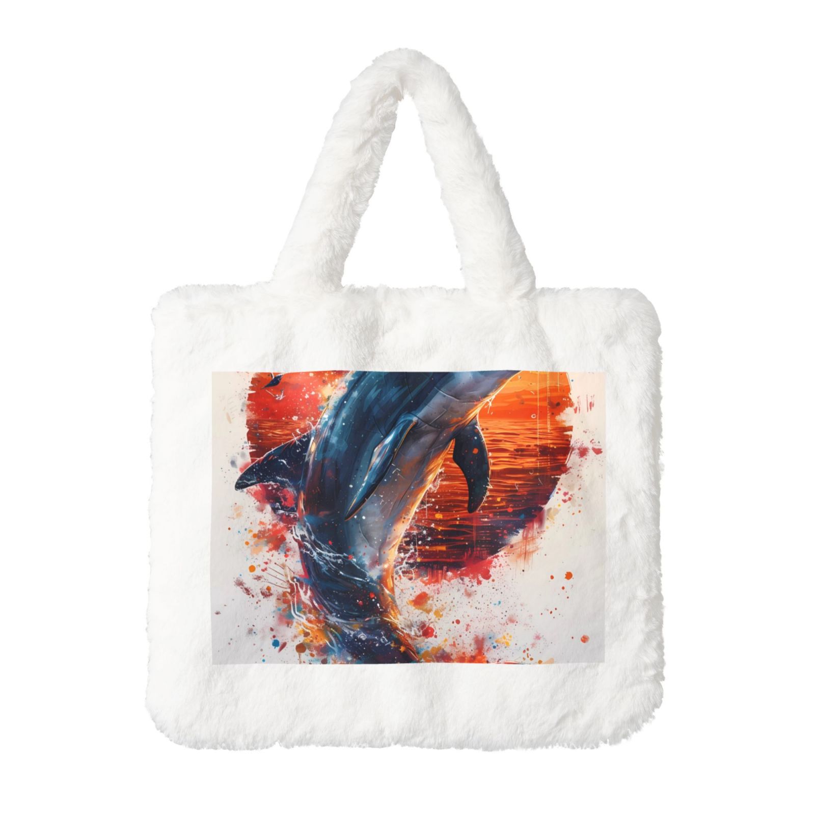 Yiaed Sunset Ocean Watercolor Dolphin Print Fluffy Shoulder Bag Plush ...