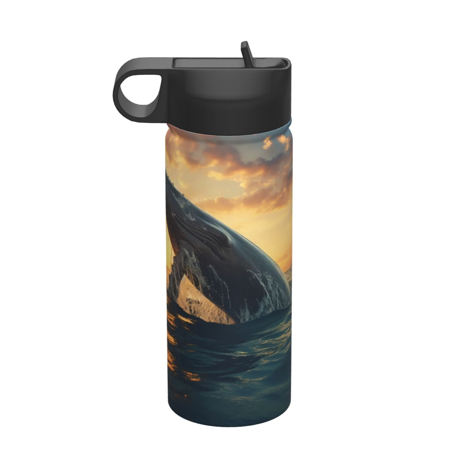 Yiaed Sunset Ocean Whale Print Water Bottle with Straw Lid, Stainless ...