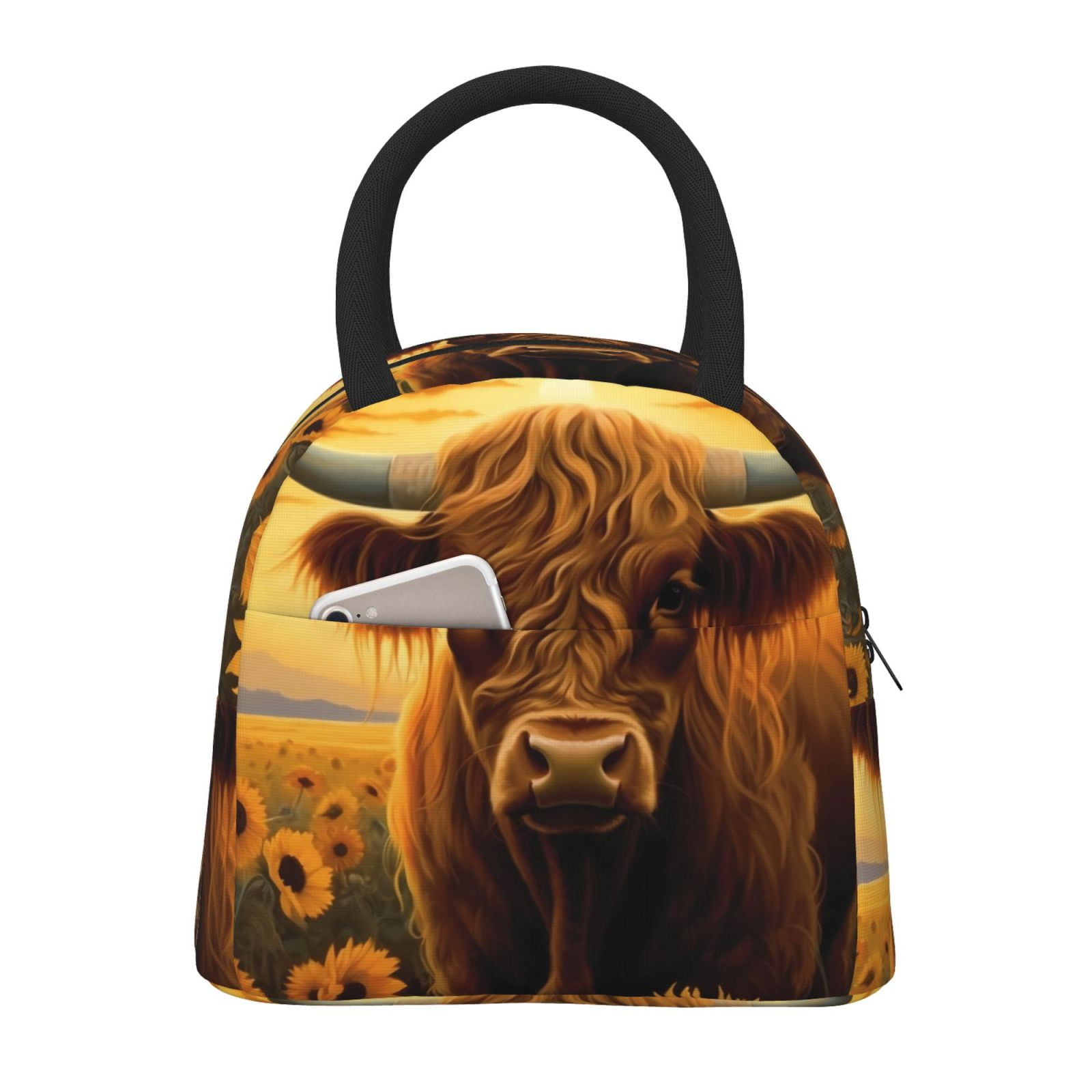 Yiaed Sunset Sunflower Cow A Print Lunch Bag Adult Insulated Lunch Box ...