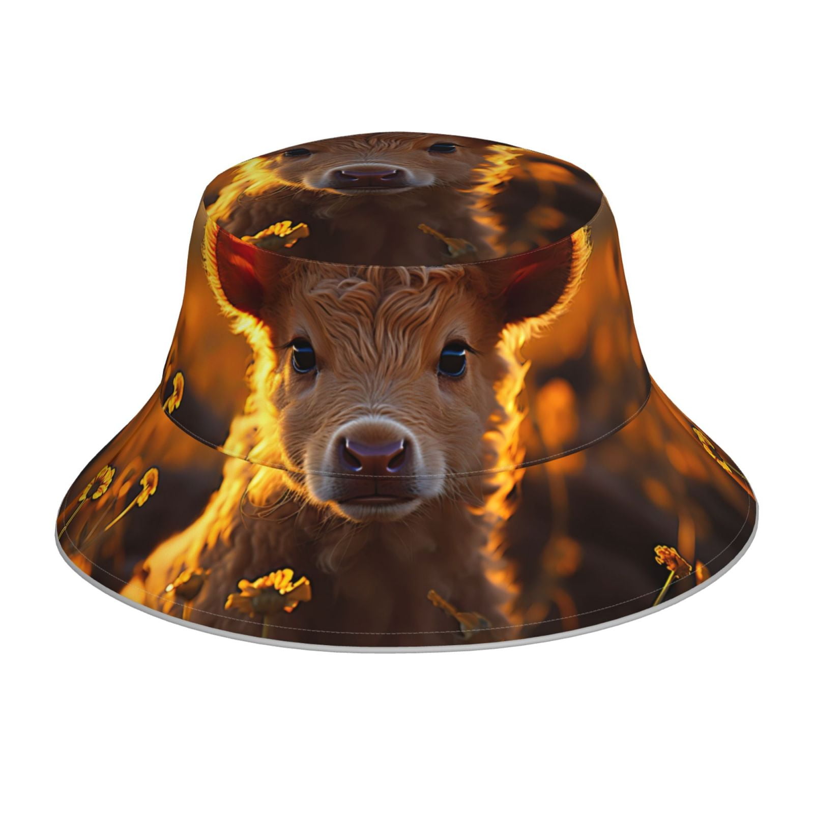 Yiaed Sunset Sunflower Cow Print Reflective Stripe Bucket Hat Unisex ...