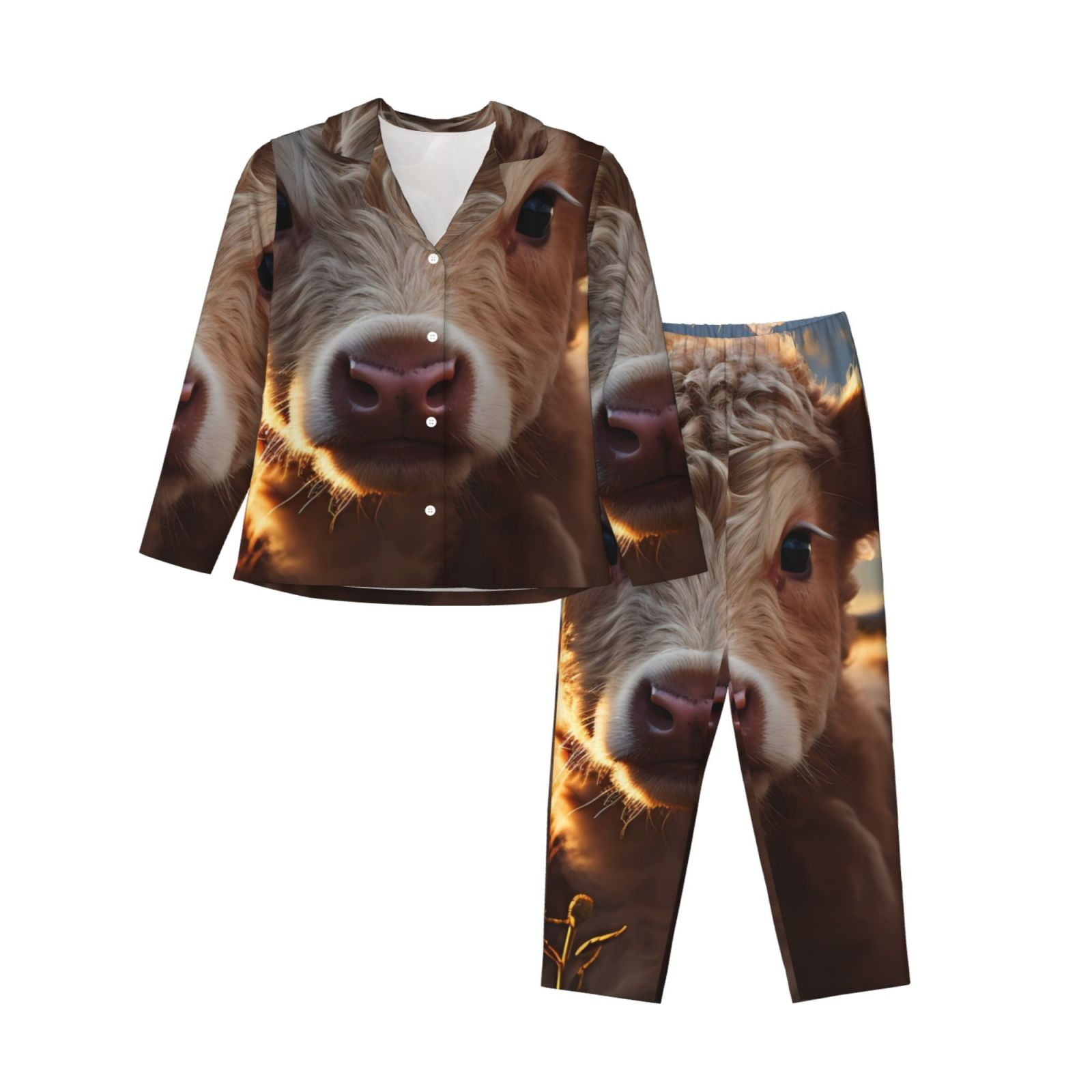 Yiaed Sunset Sunflower Small Cow Print Pajamas Women's Long Sleeve ...