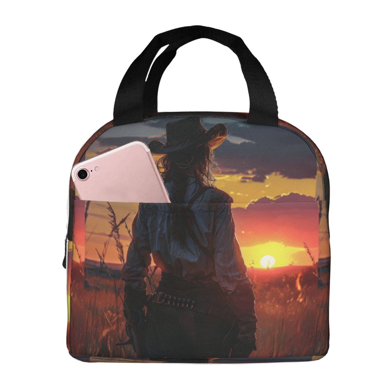 Yiaed Sunset Western Cowgirl Print Insulated Lunch Bag Reusable Cute ...