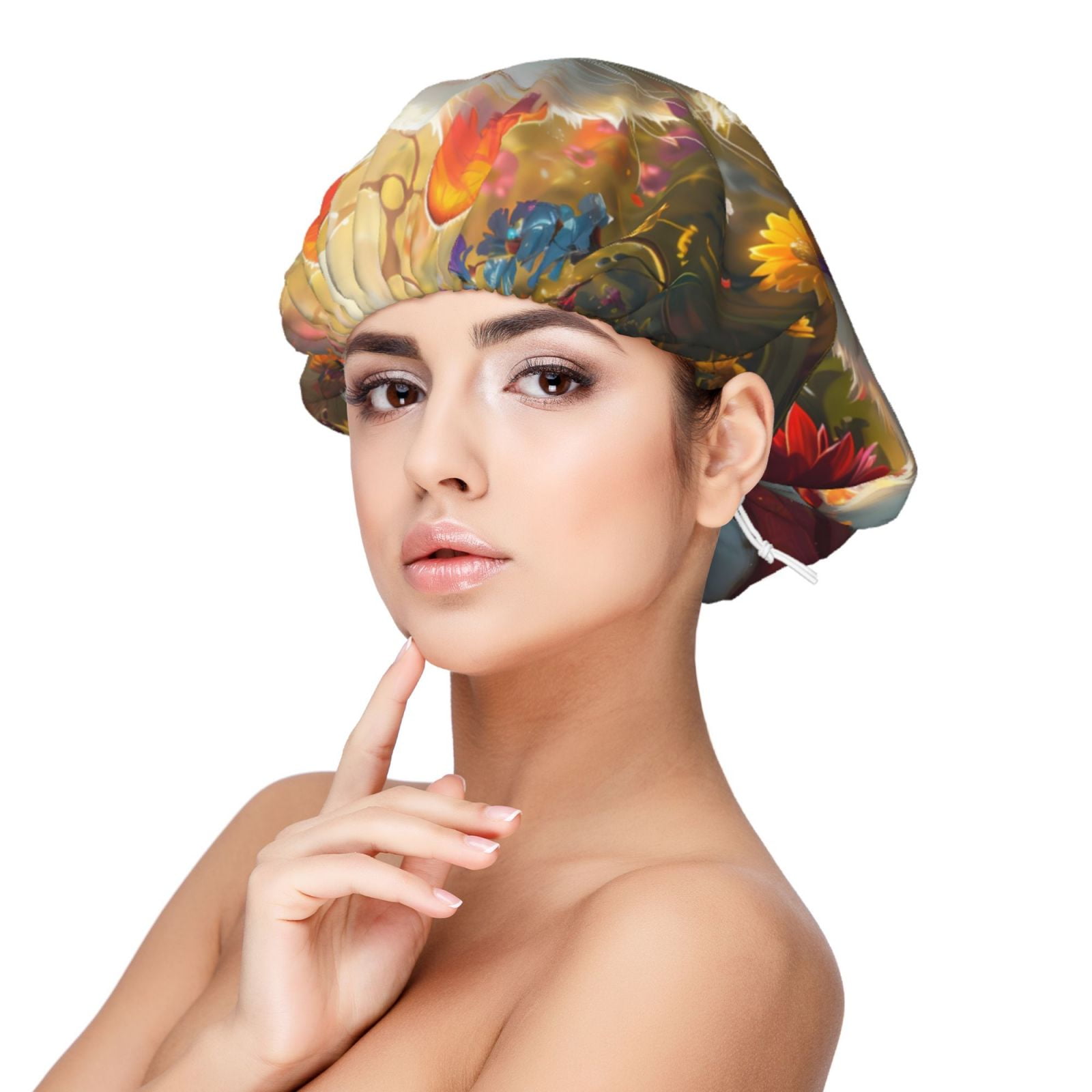 Yiaed Sunshine Flower Meditating Cat Print Satin Bonnet Silk Bonnet ...