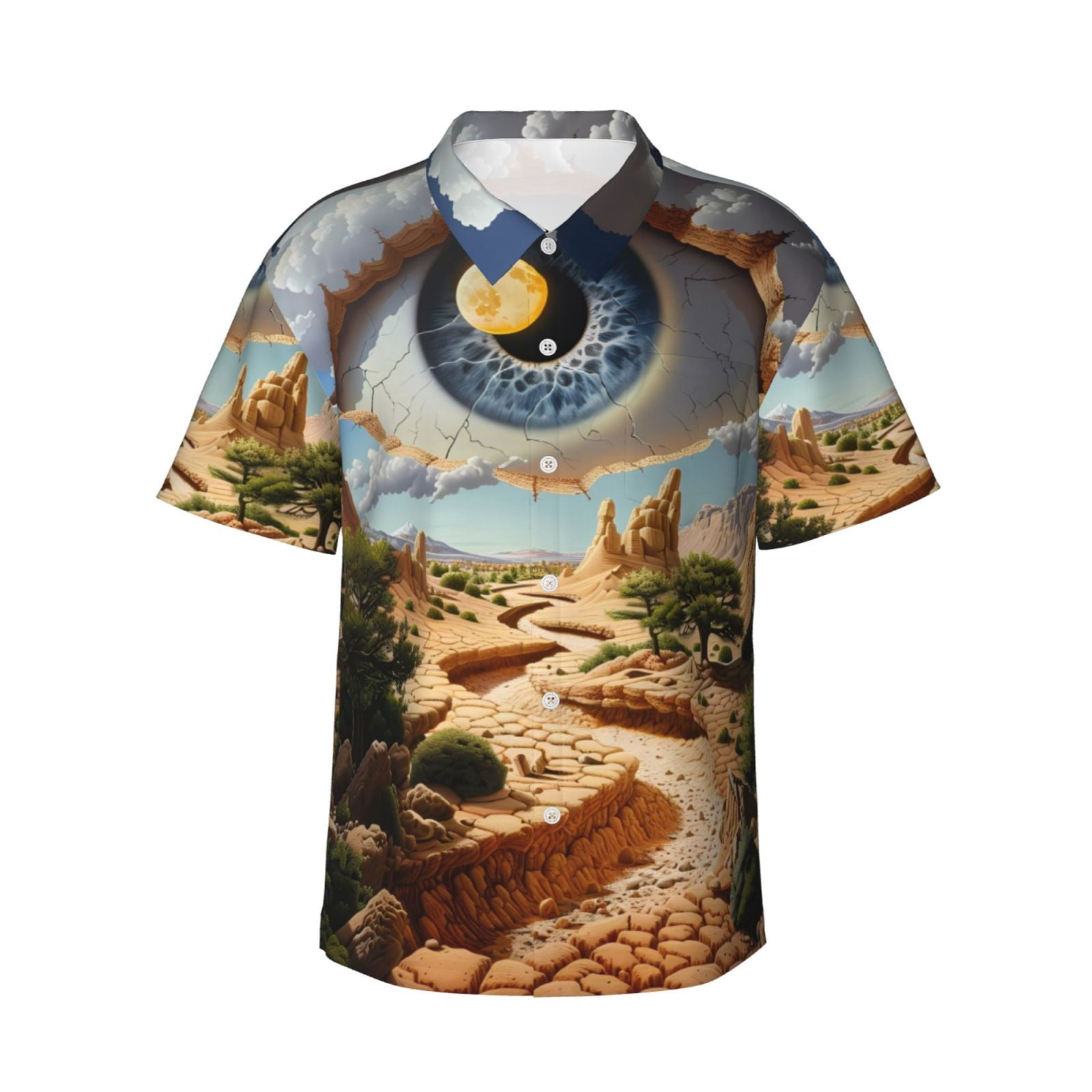 Yiaed Surreal Desert Eye Landscape Print Hawaiian Shirt for Men Short ...