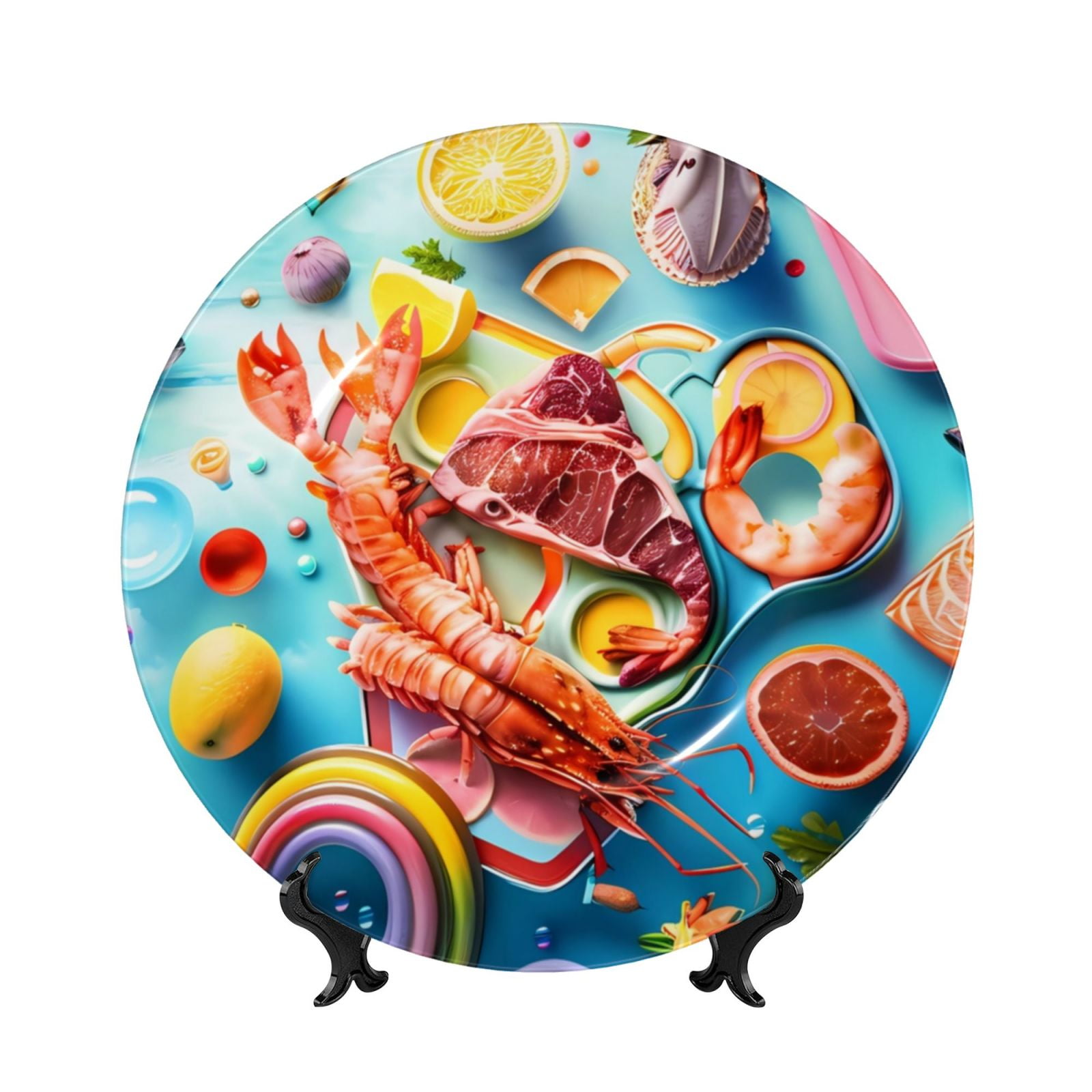 Yiaed Surreal Seafood Extravaganza Print Bone China Decorative Plate ...