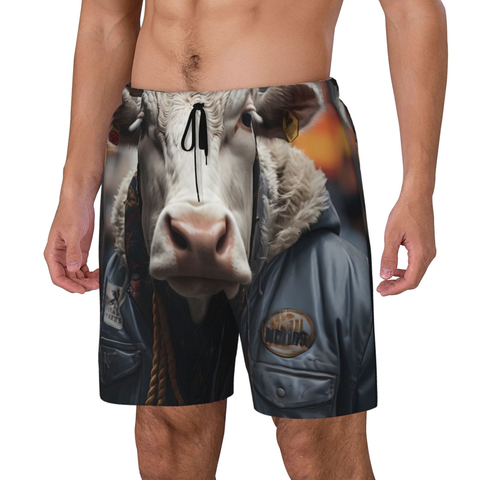 Yiaed Surrealist Cow Print Mens Swim Trunks Bathing Suit Compression ...