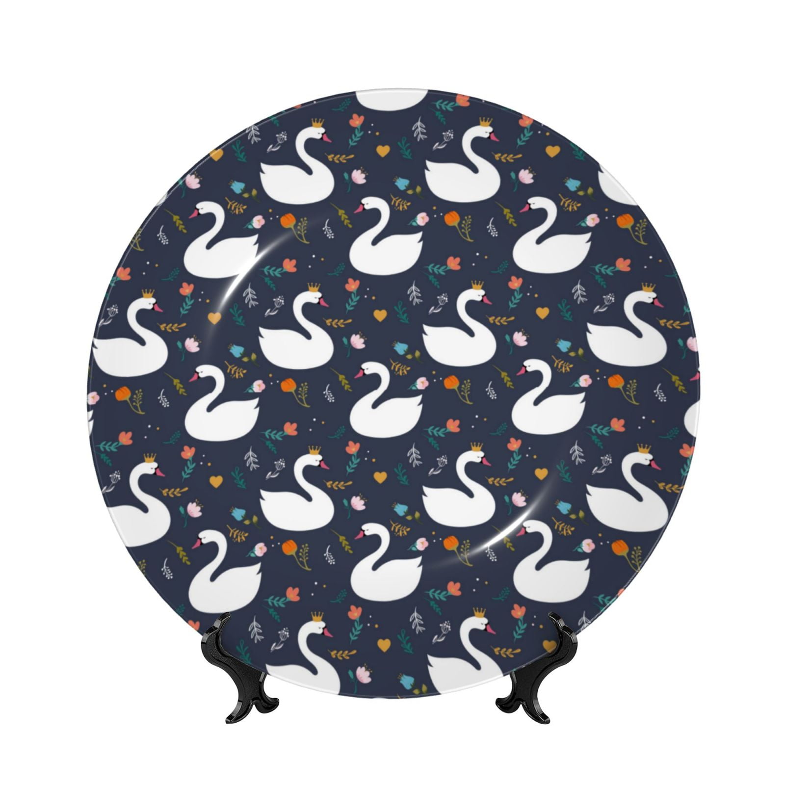 Yiaed Swan And Flowers1 Print Bone China Decorative Plate Ceramic ...