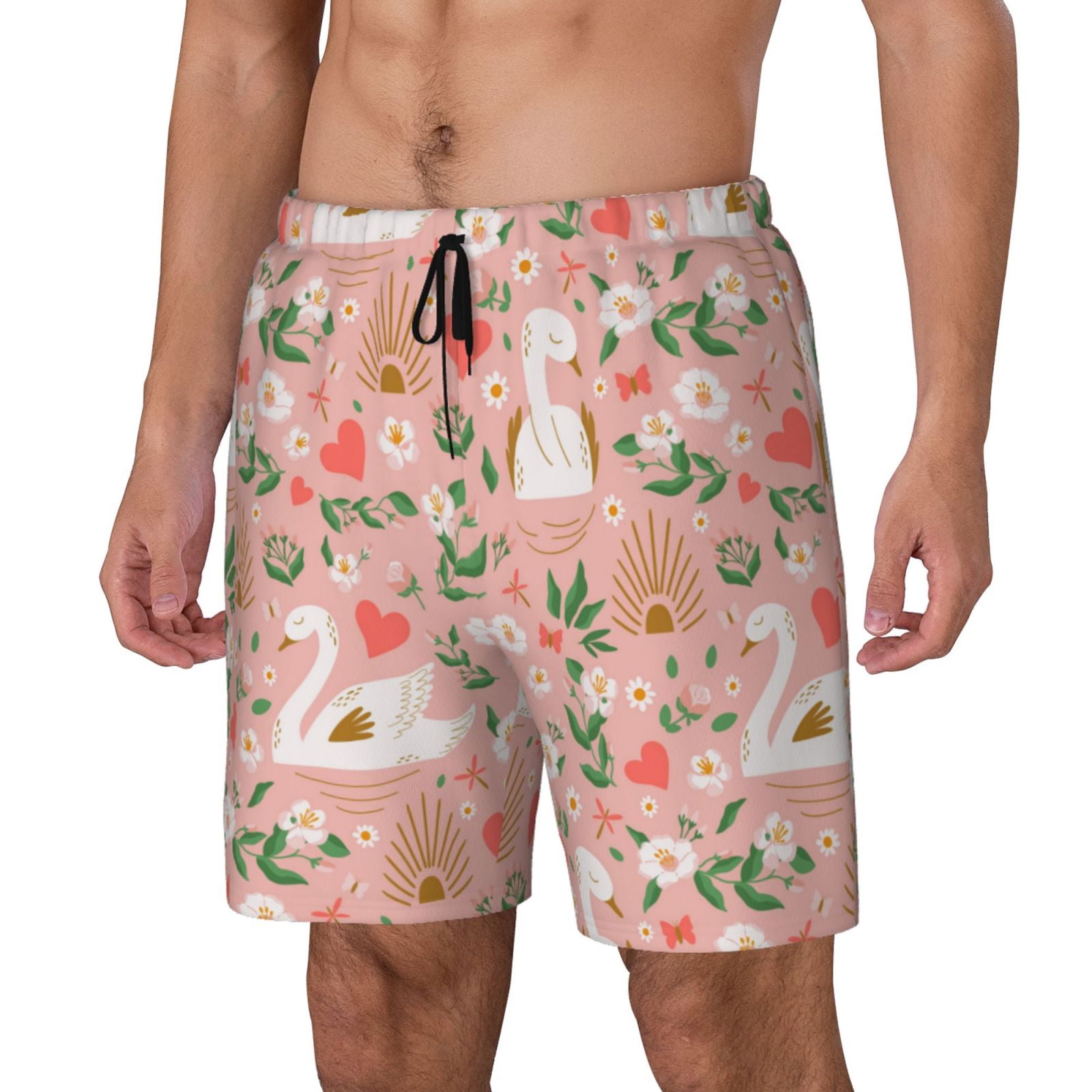 Yiaed Swan And Flowers3 Print Mens Swim Trunks Bathing Suit Compression ...