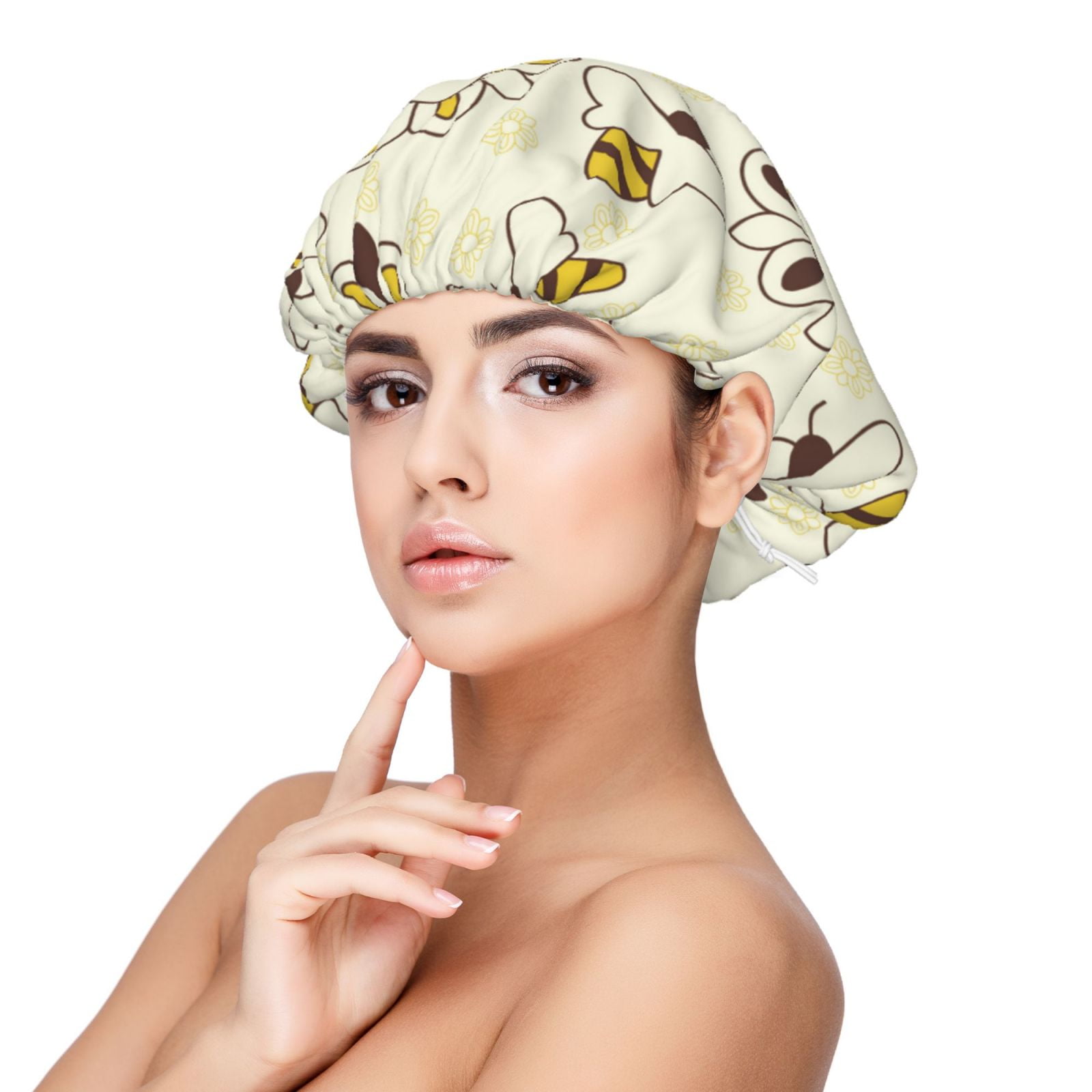 Yiaed Sweet Bee Print Satin Bonnet Silk Bonnet Hair Bonnet for Sleeping ...