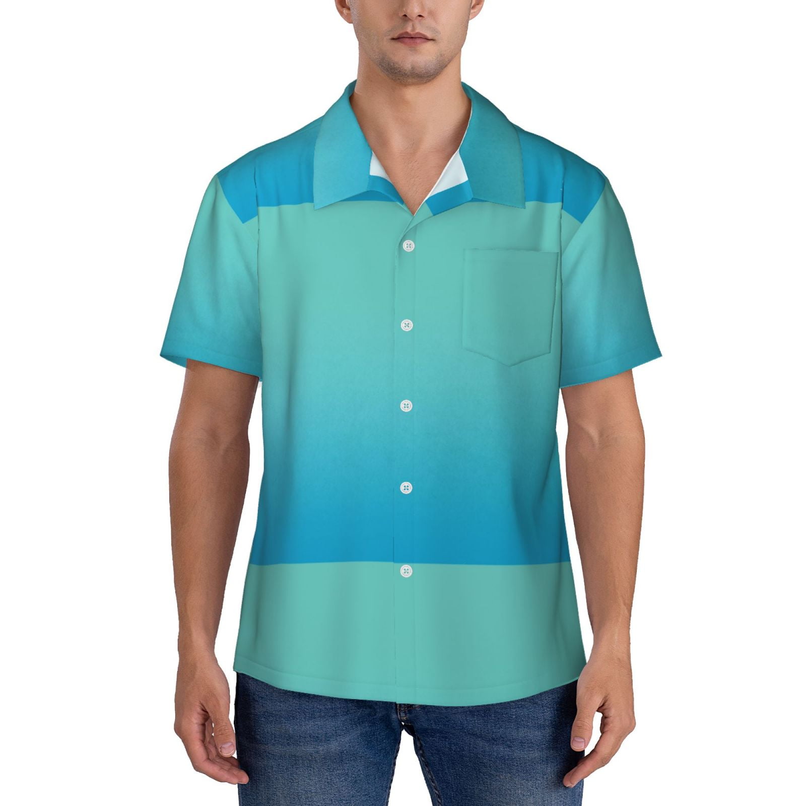 Yiaed Teal Turquoise Print Hawaiian Shirt for Men Short Sleeve Button ...