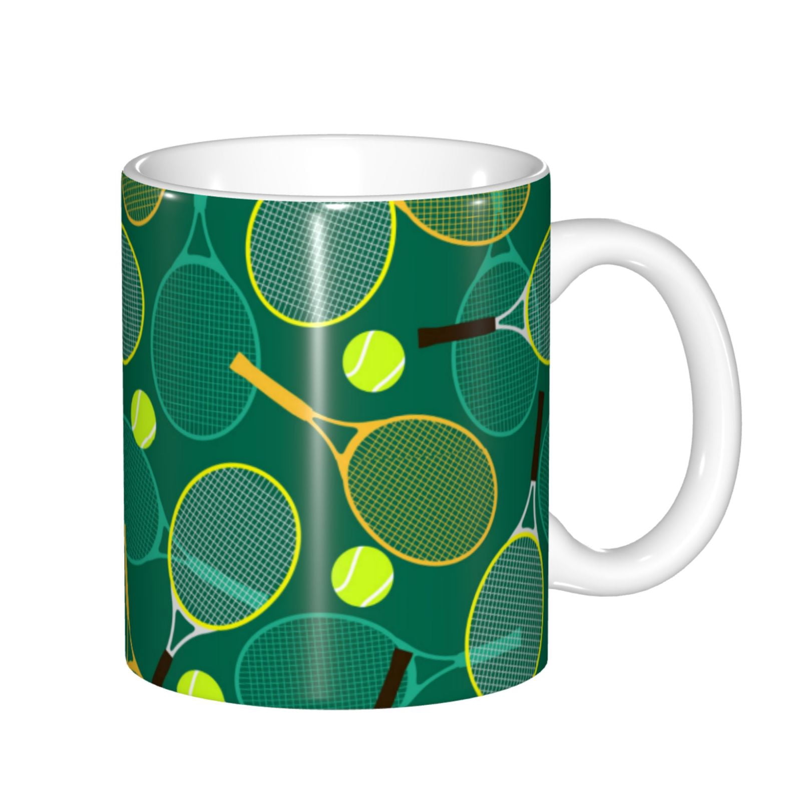 Yiaed Tennis Rackets and Balls Print Ceramics Coffee,Large Handle ...