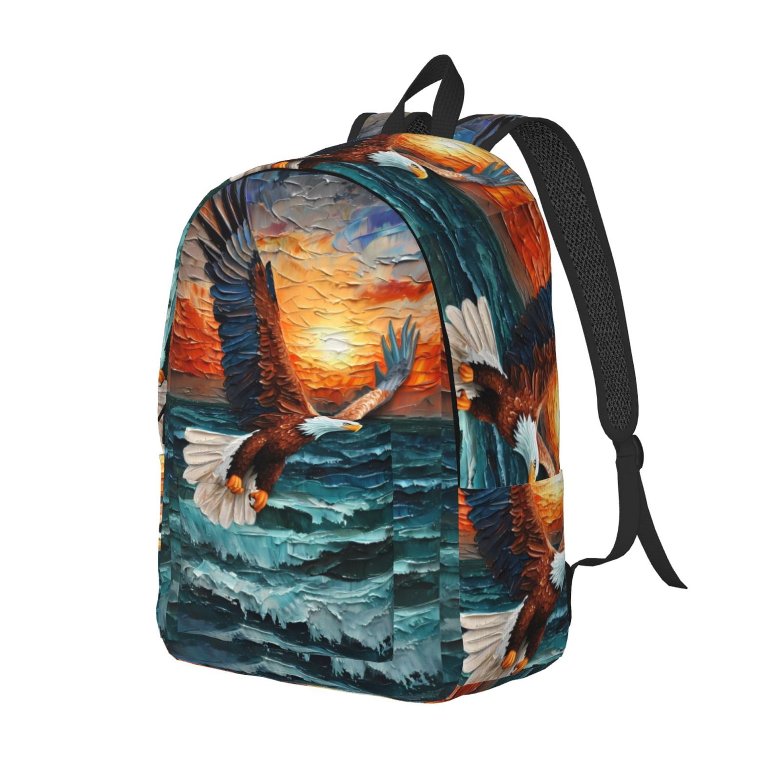 Yiaed Textured Bald Eagle Print Print Laptop Backpack Travel Canvas ...