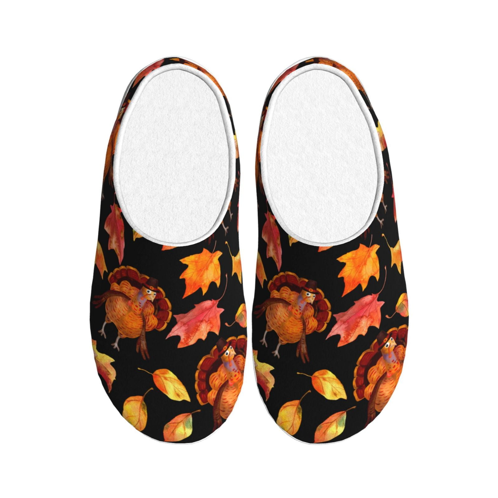 Yiaed Thanksgiving Turkey 1 Print Slippers Fuzzy Warm Cozy Slippers Non ...