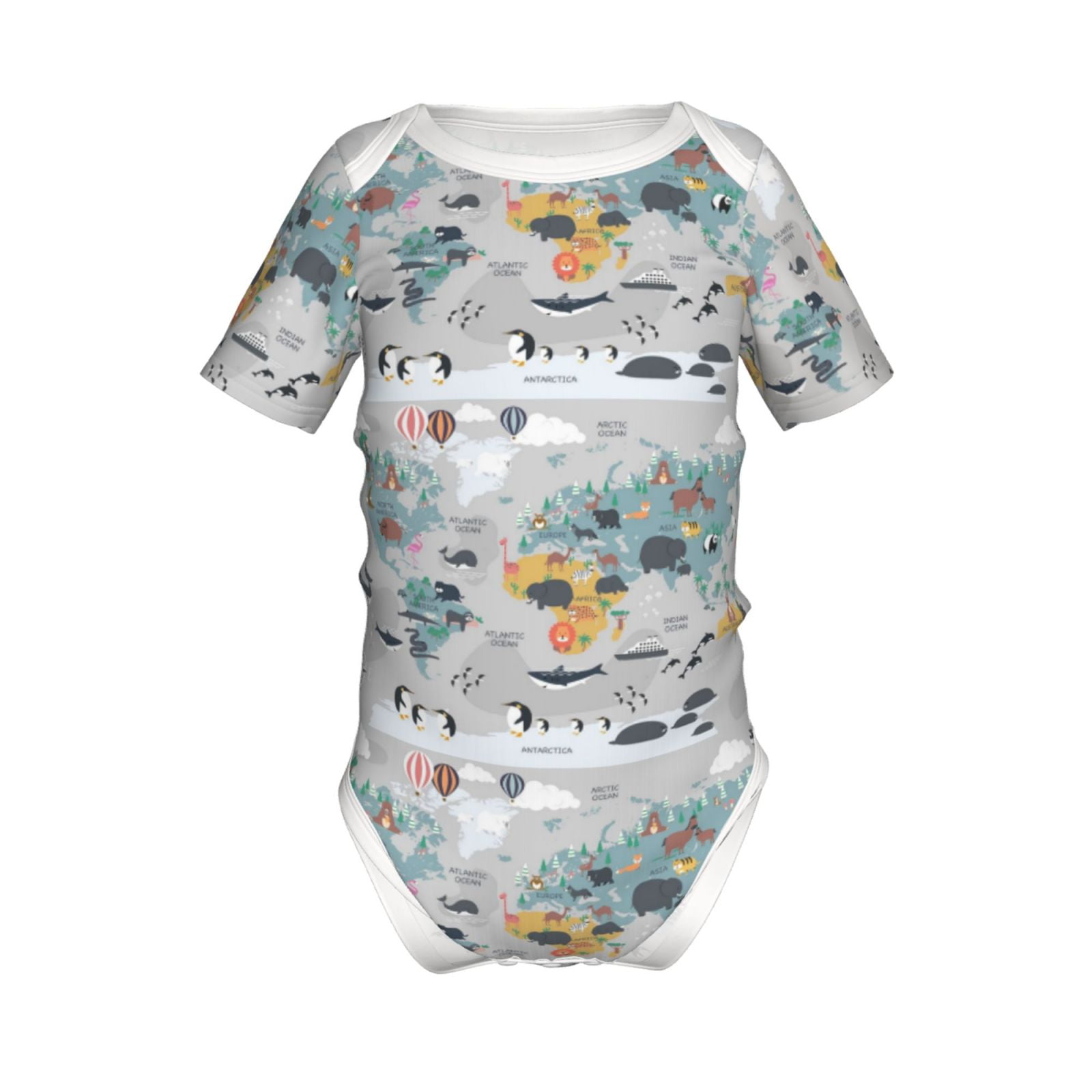 Yiaed The World Map with Cartoon Animals Print Infant Climbing Short ...