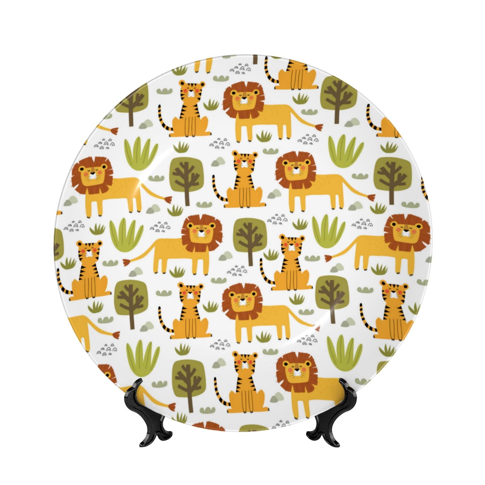 Yiaed Tiger Lion Print Bone China Decorative Plate Ceramic Dinner ...