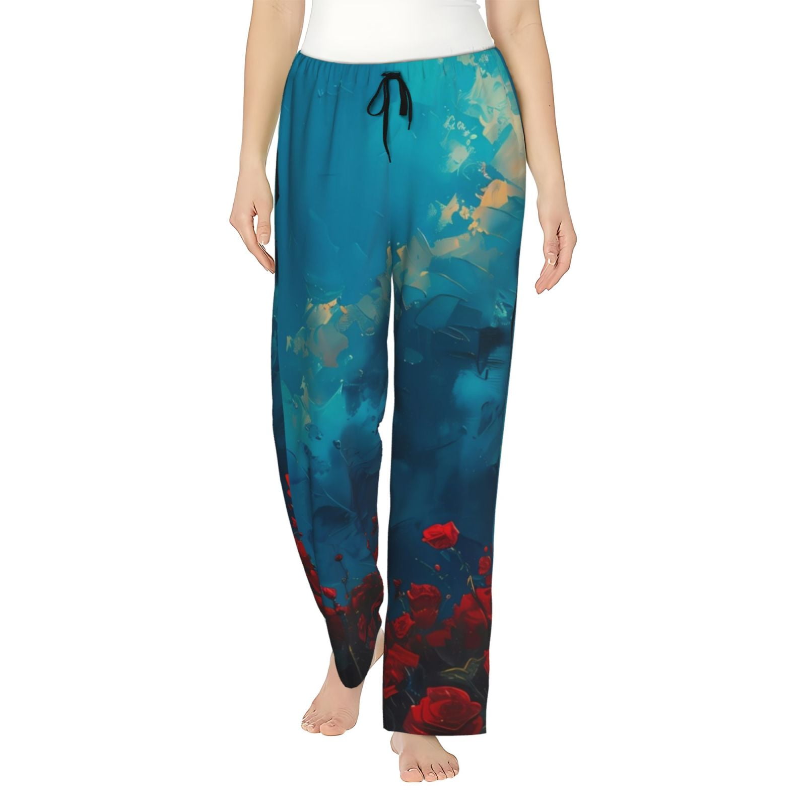 Yiaed Tower And Red Roses Print Womens Lounge Pants, Loose PJ Bottoms ...