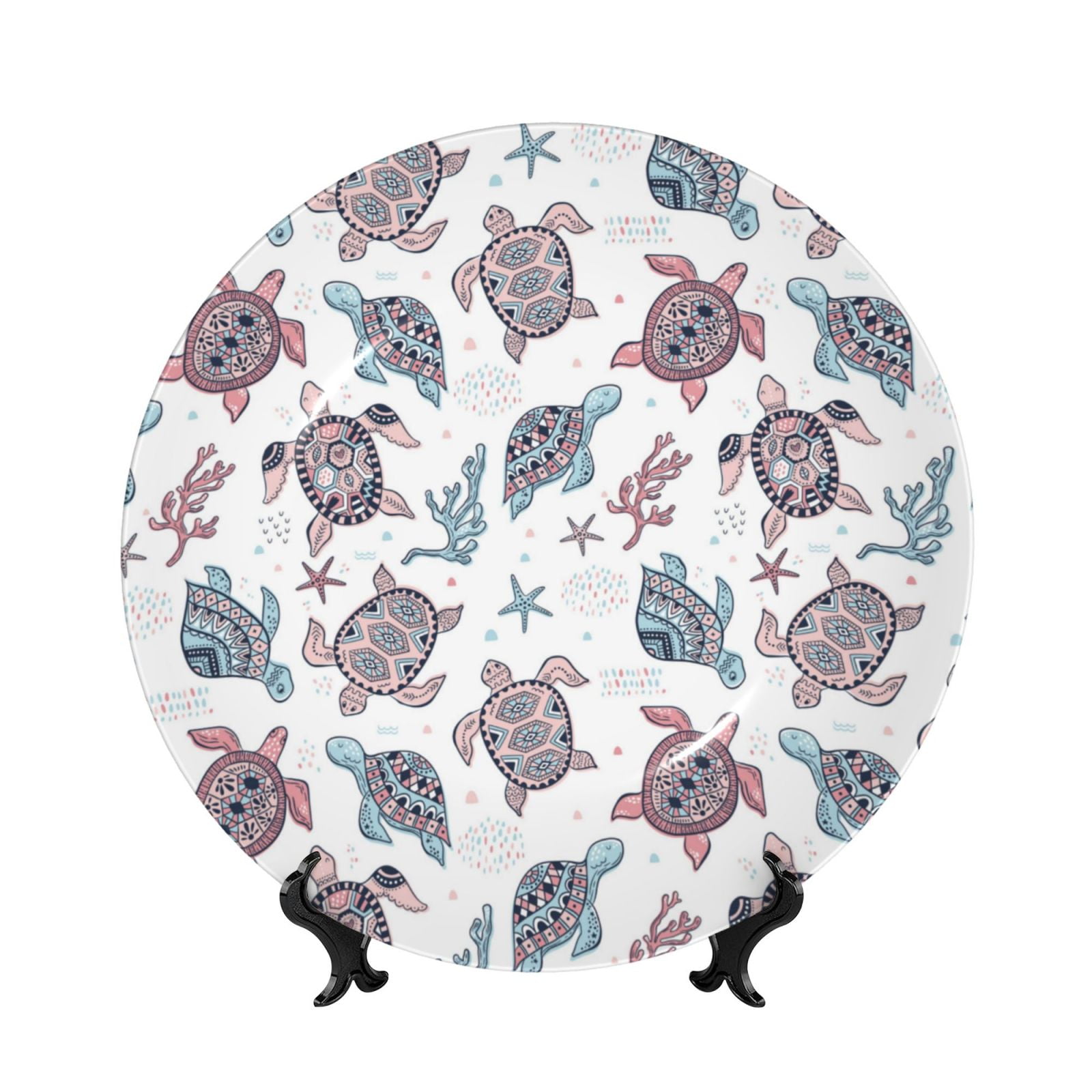 Yiaed Tribal Style Turtle Print Bone China Decorative Plate Ceramic ...
