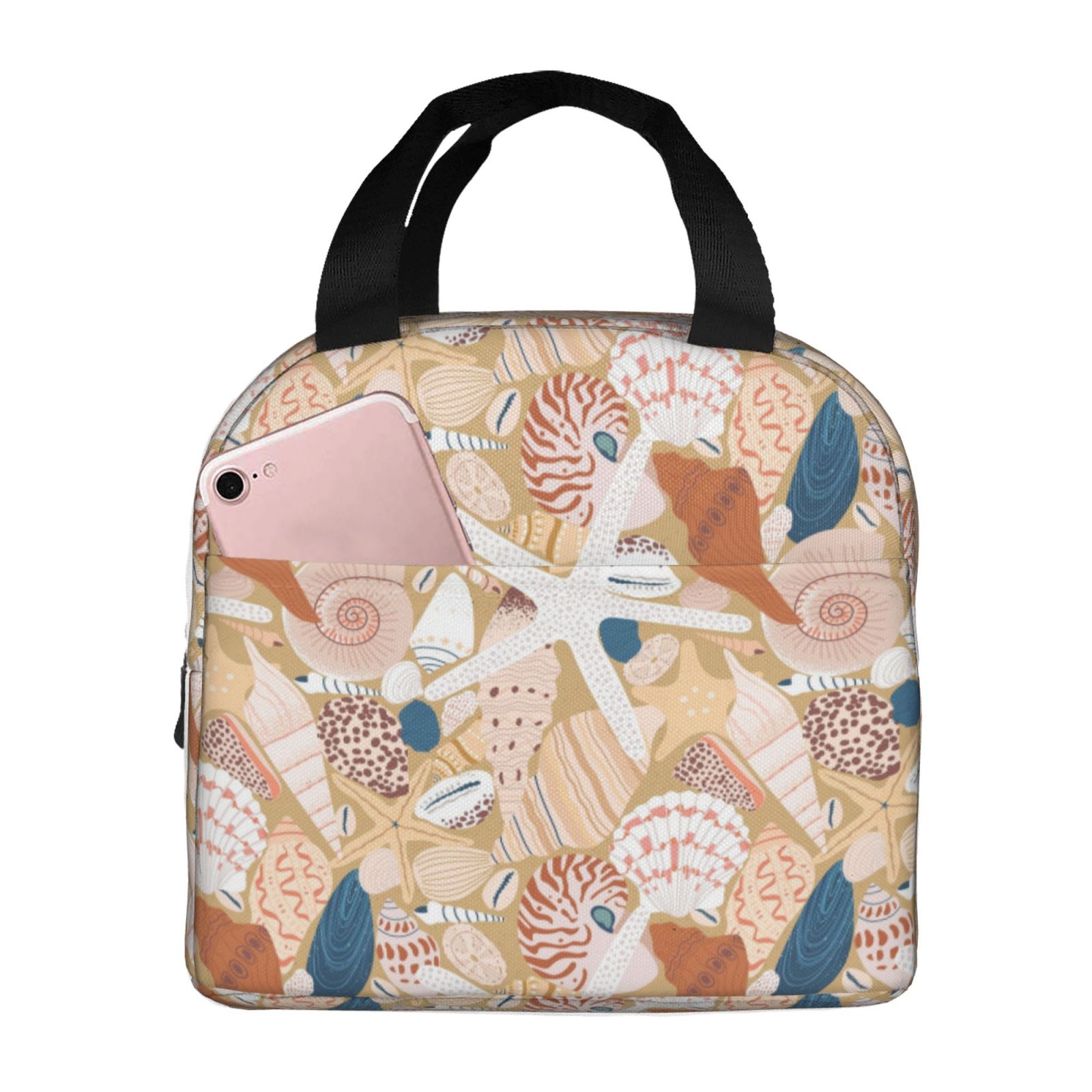 Yiaed Tropical Beach Sea Shell Print Insulated Lunch Bag Reusable Cute ...