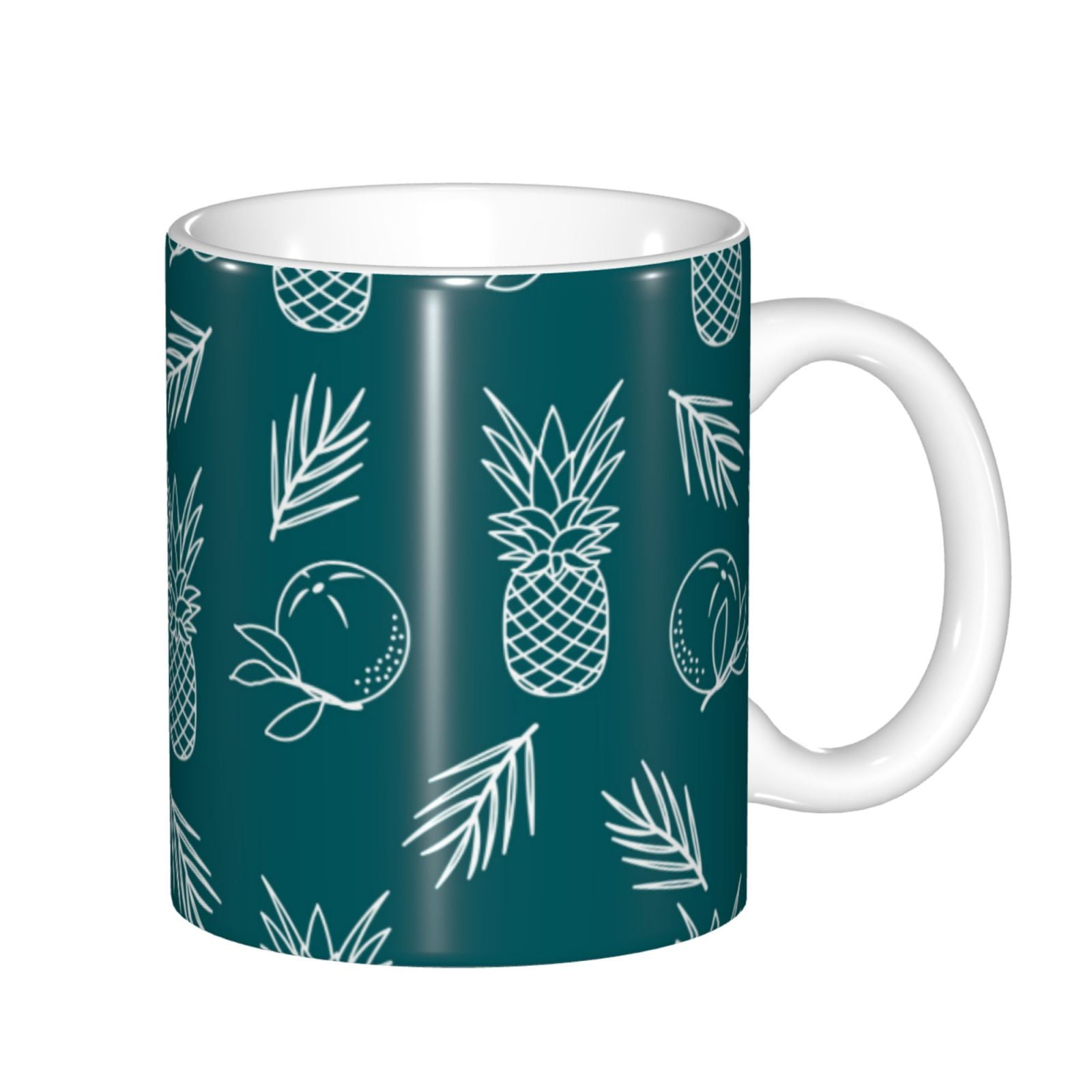 Yiaed Tropical Pineapple Print Ceramics Coffee,Large Handle Design,Extra Large Tea and Coffee ...