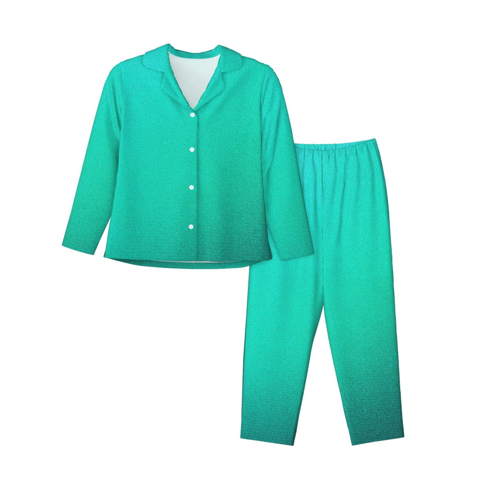 Yiaed Turquoise Light Blue Print Pajamas Women's Long Sleeve Sleepwear ...