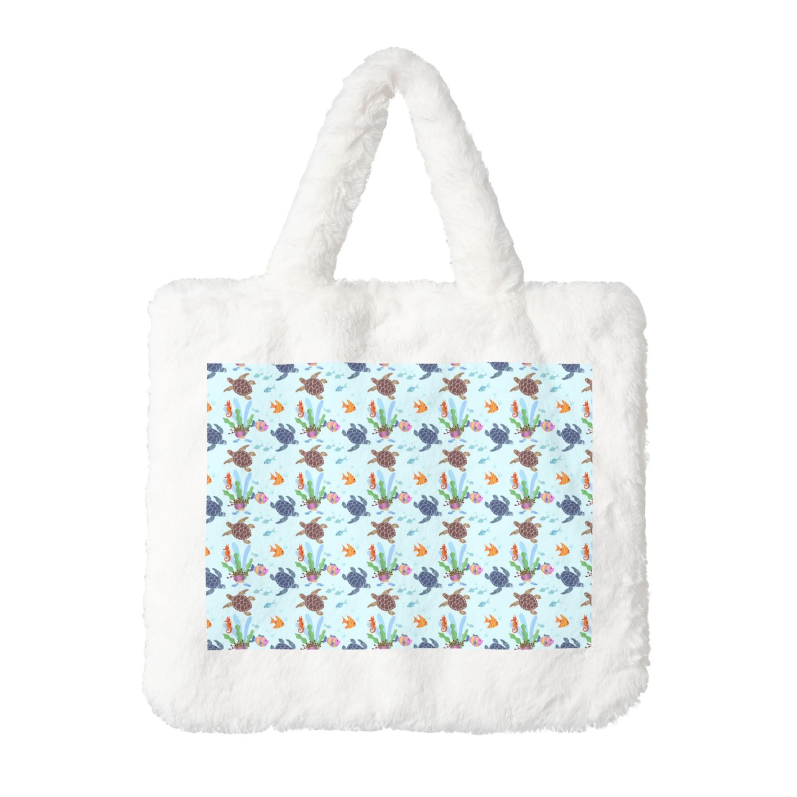 Yiaed Turtle Print Fluffy Shoulder Bag Plush Bags Women Ladies Tote Bag ...