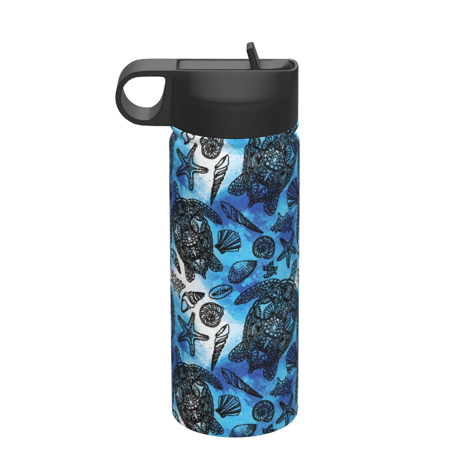 Yiaed Turtle，Shell Algae Starfish Coral Print Water Bottle with Straw ...