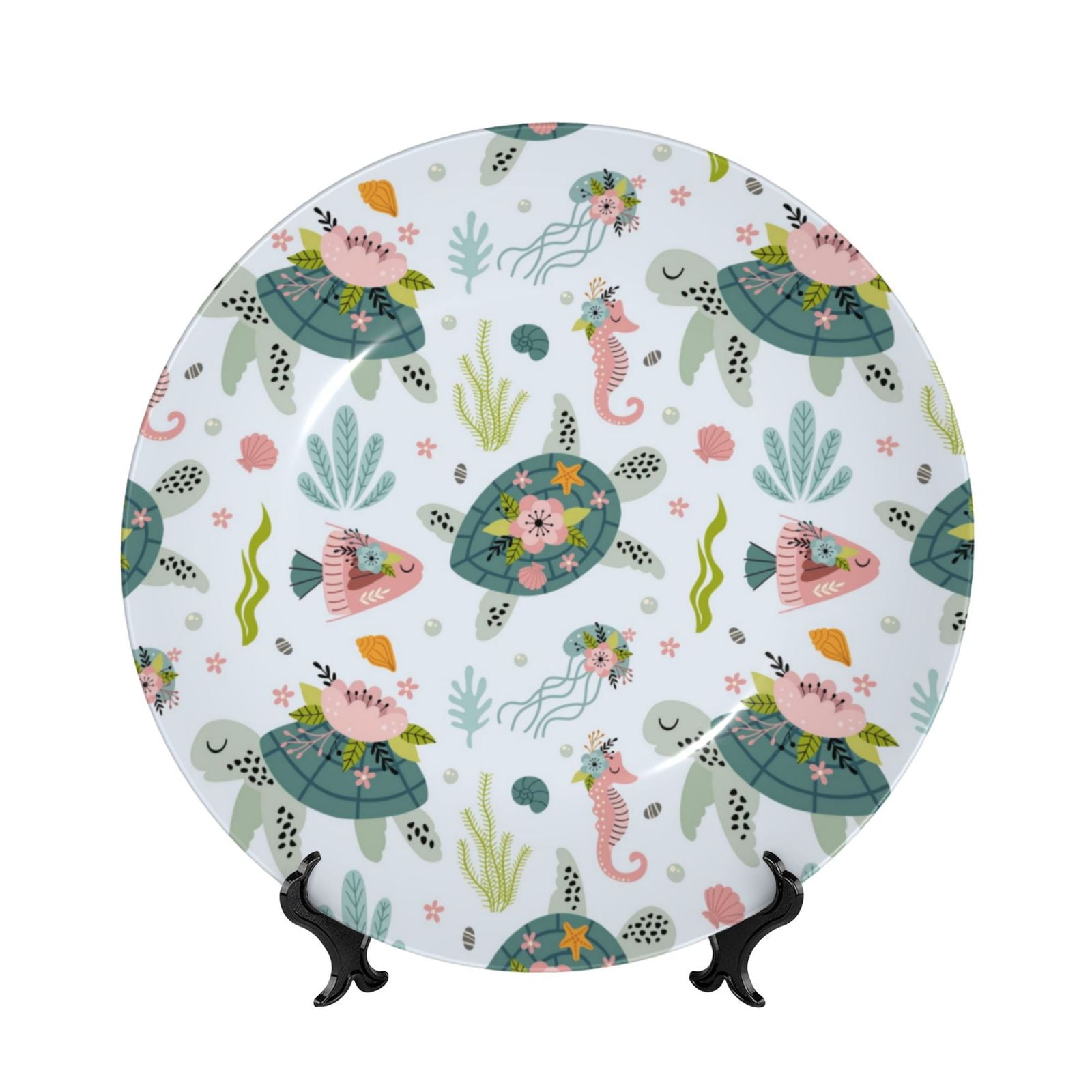 Yiaed Turtle and Sea Life Print Bone China Decorative Plate Ceramic ...