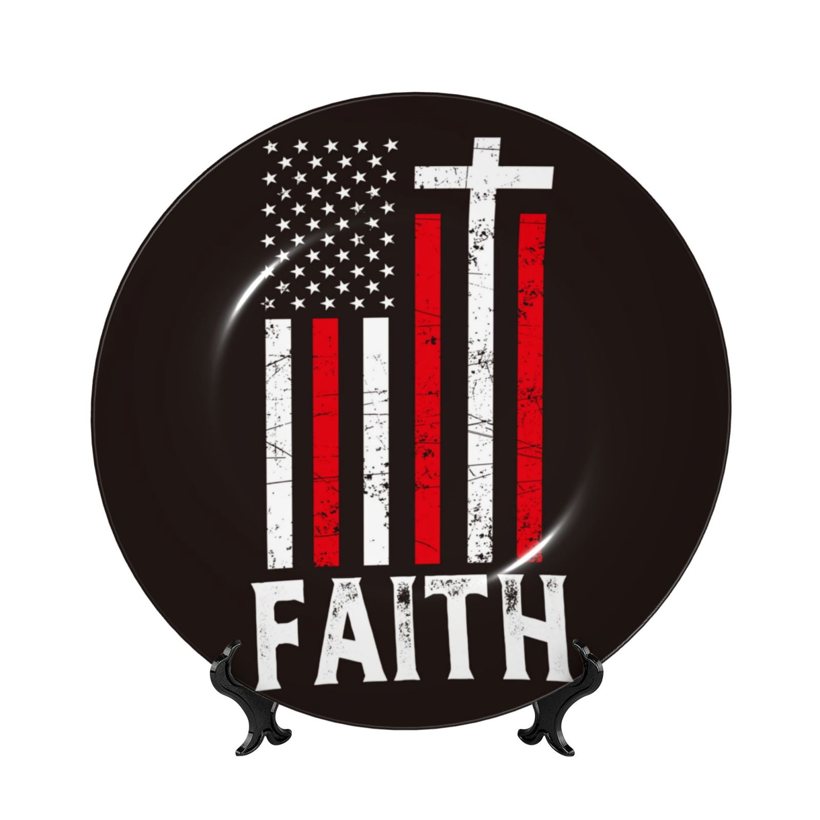 Yiaed USA Flag Cross Print Bone China Decorative Plate Ceramic Dinner ...