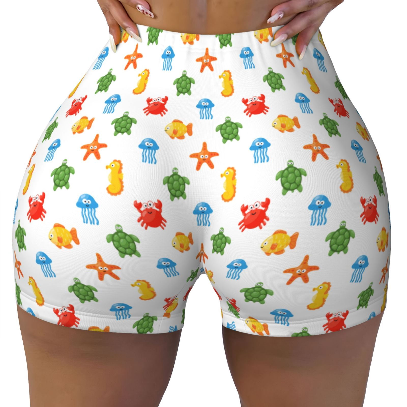 Yiaed Undersea Animals Print Women's Athletic Shorts Running Shorts ...