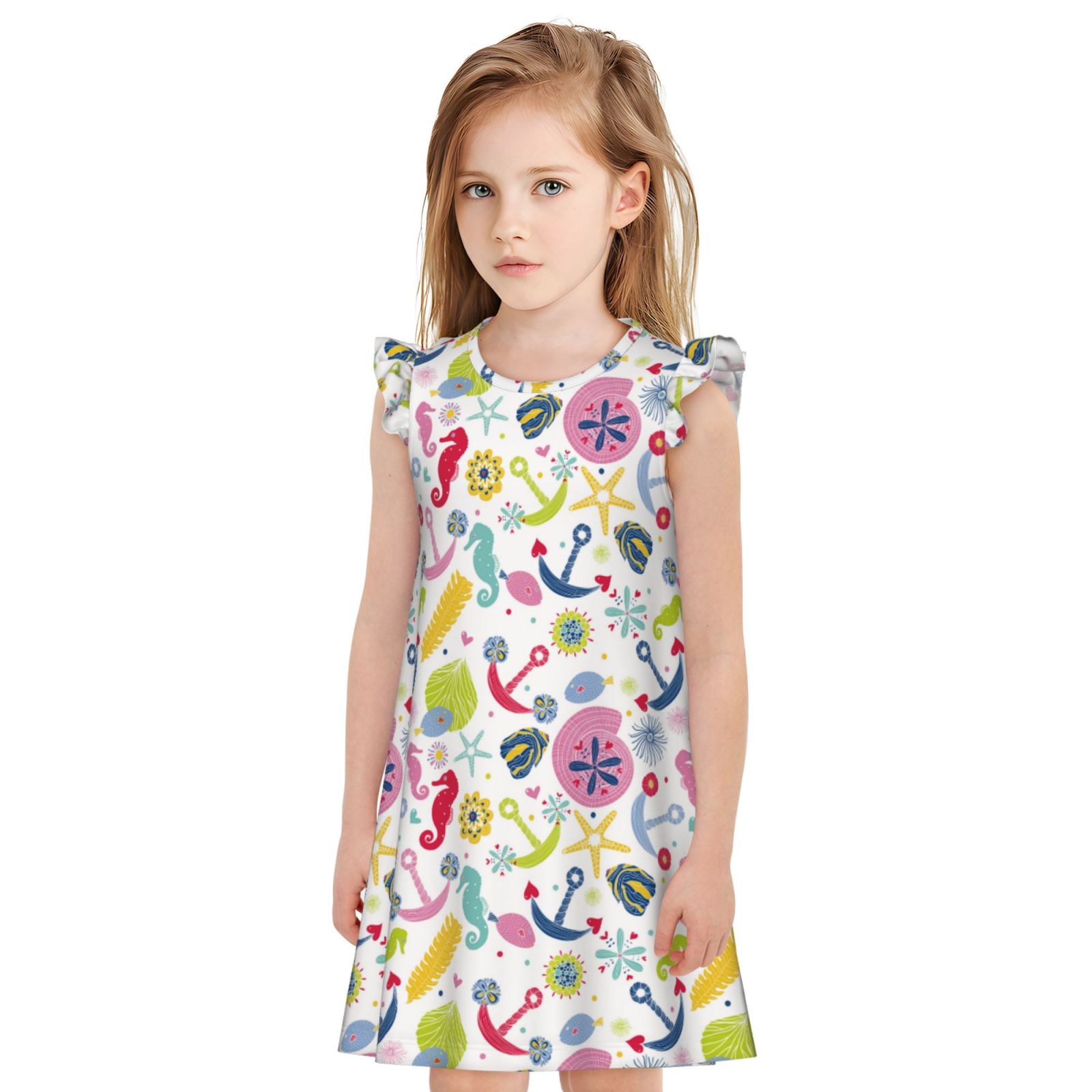 Yiaed Undersea Seahorse Print Girls Nightgowns, Princess Pajama Dresses ...