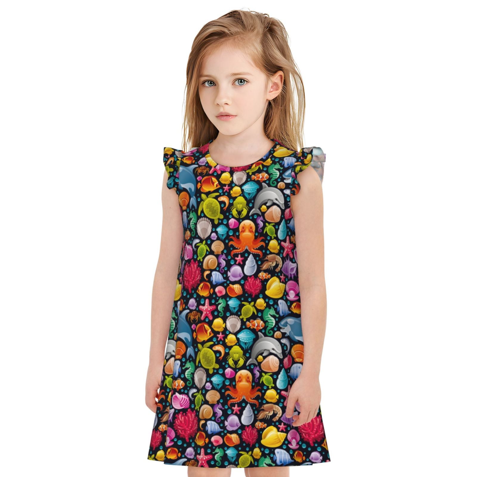 Yiaed Underwater Diving Animals Print Girls Nightgowns, Princess Pajama ...