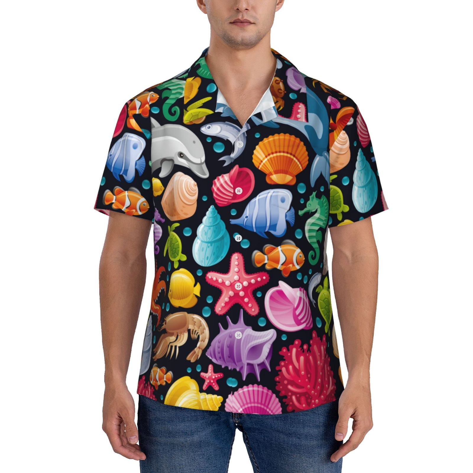 Yiaed Underwater Diving Animals Print Hawaiian Shirt for Men Short ...