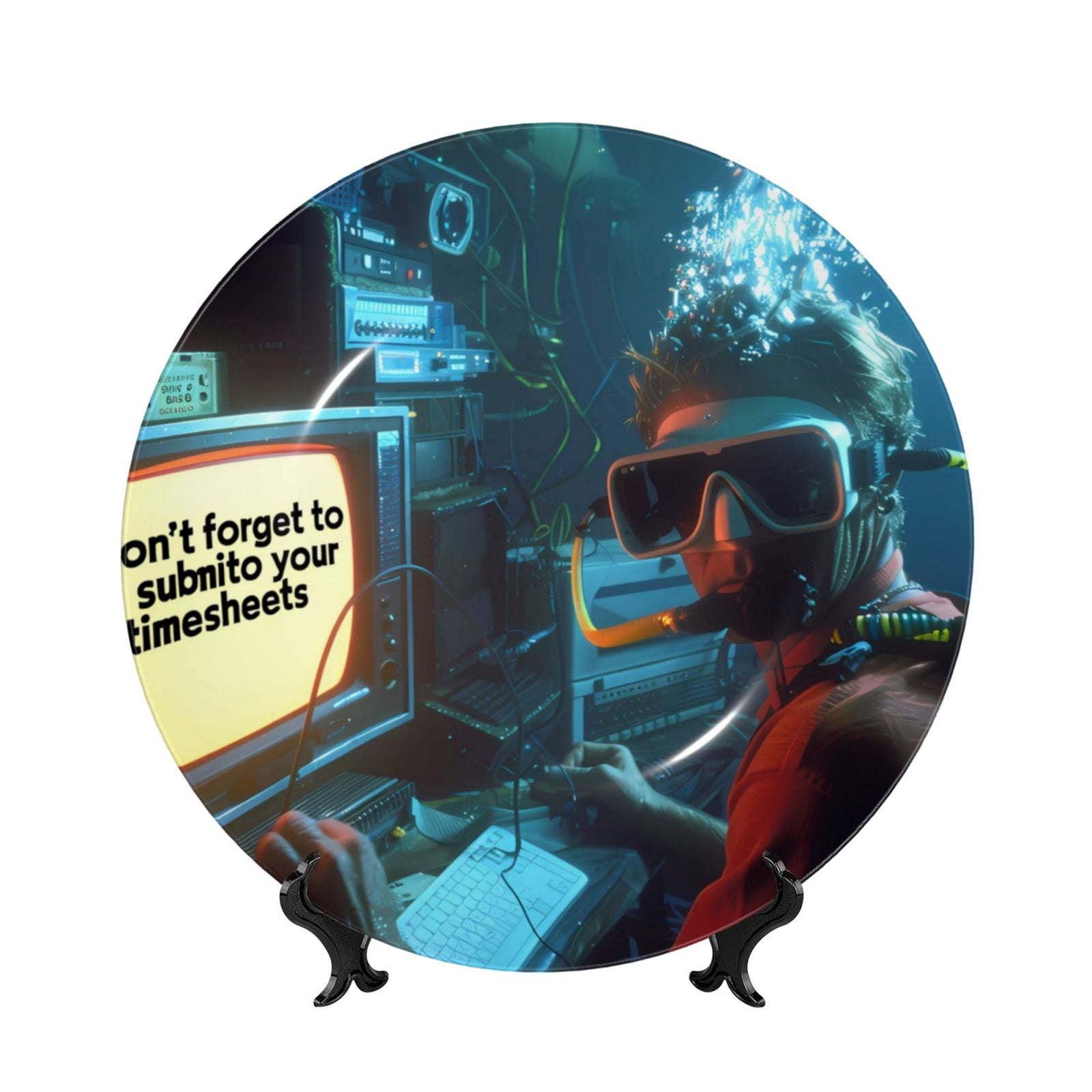 Yiaed Underwater Office Diver Print Bone China Decorative Plate Ceramic ...