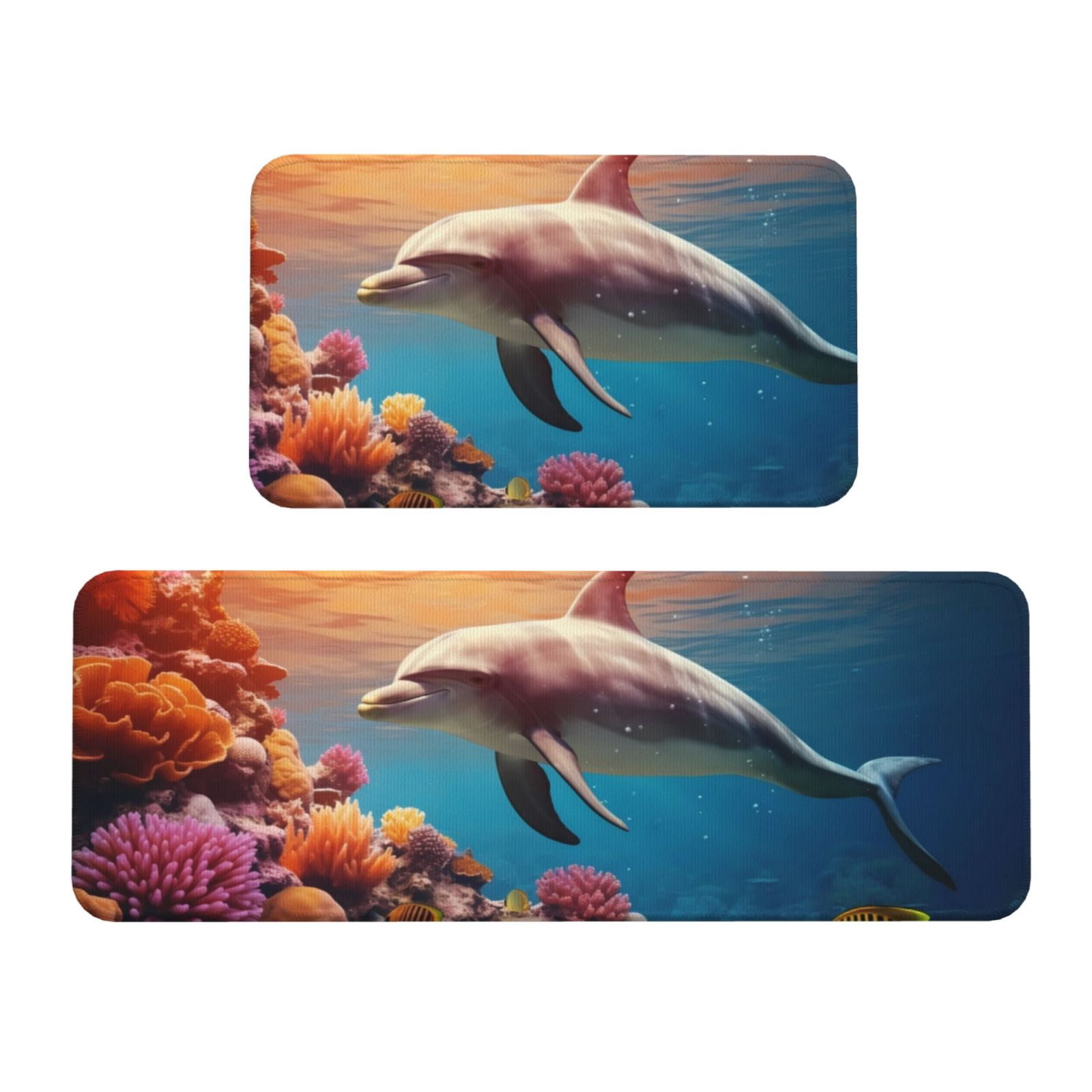 Yiaed Underwater Plant Dolphin Kitchen Rugs Sets of 2 Kitchen Mats ...