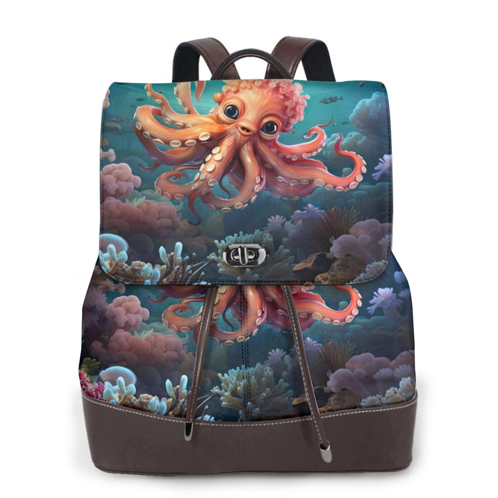 Yiaed Underwater Plant Octopus Print Laptop Backpack for Women Slim ...