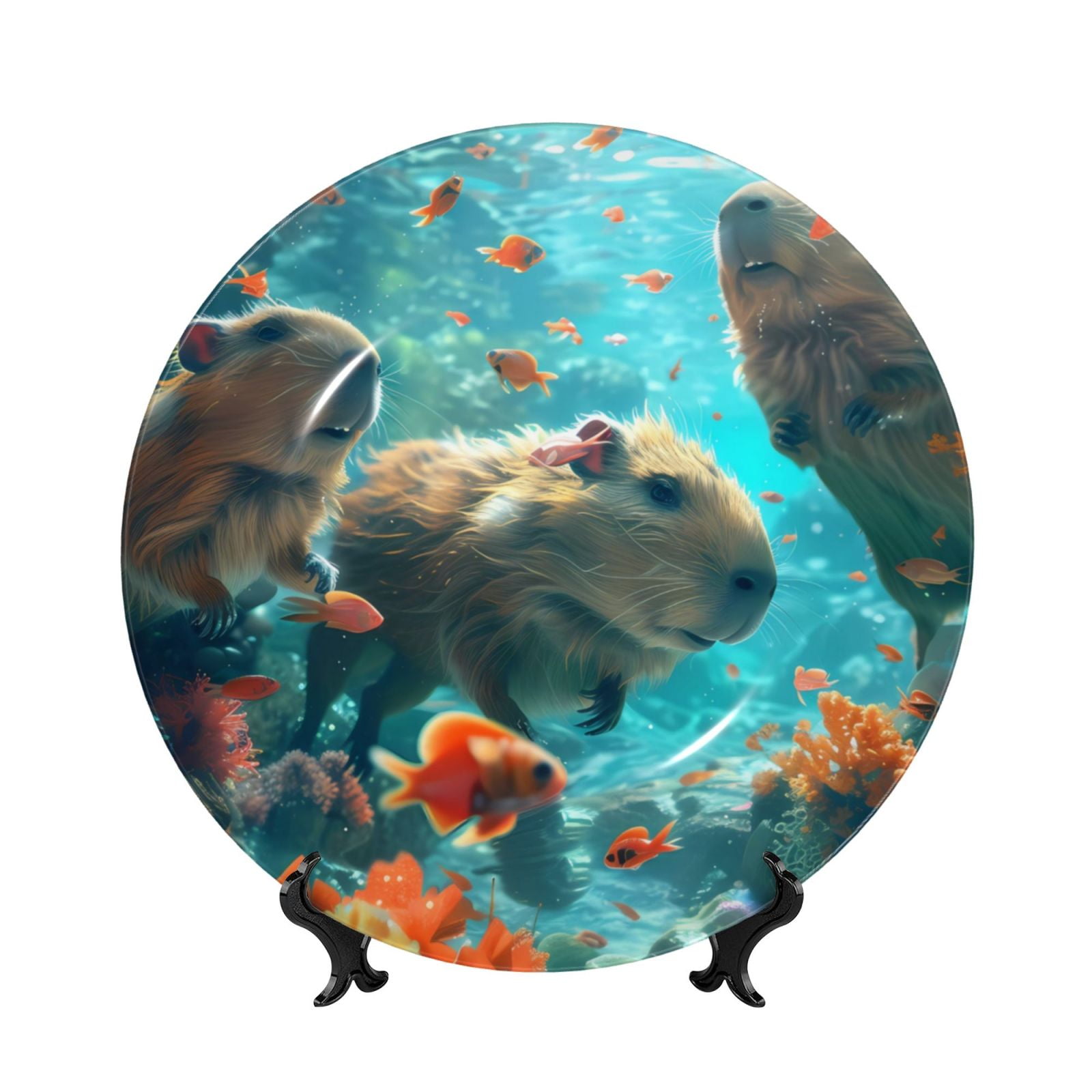 Yiaed Underwater Swimming Guinea Pig Print Bone China Decorative Plate ...
