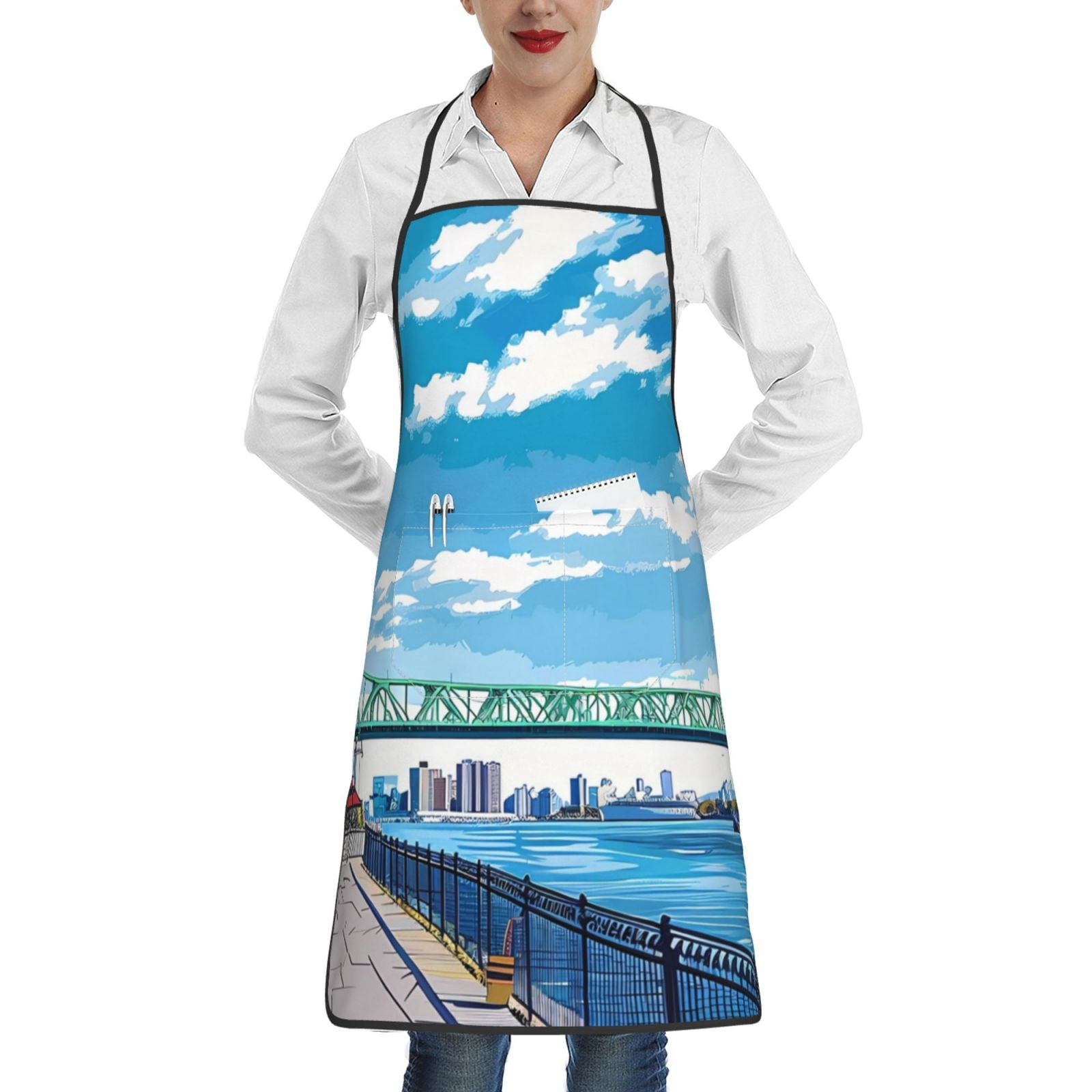 Yiaed Urban Riverside Clock Tower Print Kitchen Apron with Hand Wipe ...