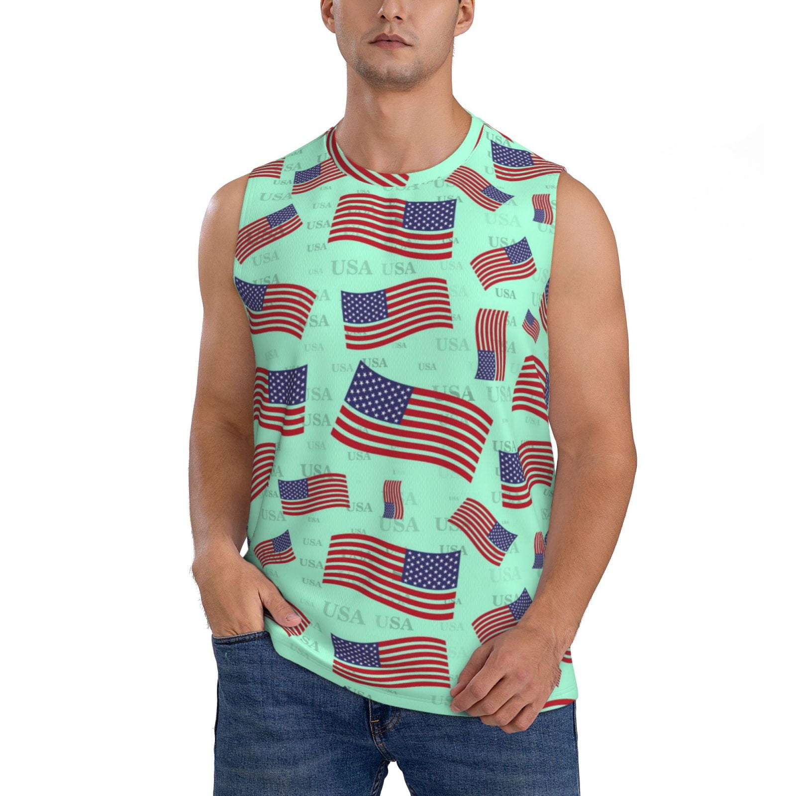 Yiaed Usa Flag Print Men's Singlet Vests Summer Running Muscle Tank ...