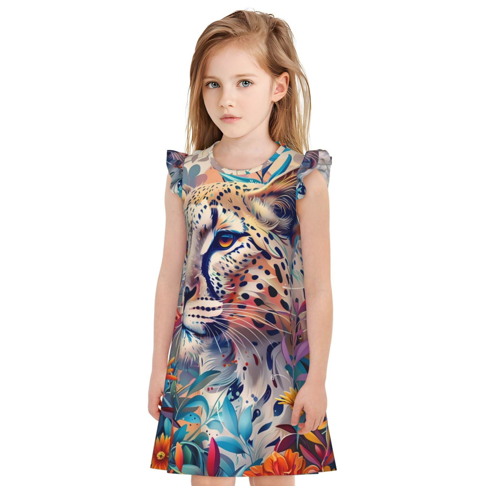 Yiaed Vibrant Leopard In Flowers Print Girls Nightgowns, Princess ...