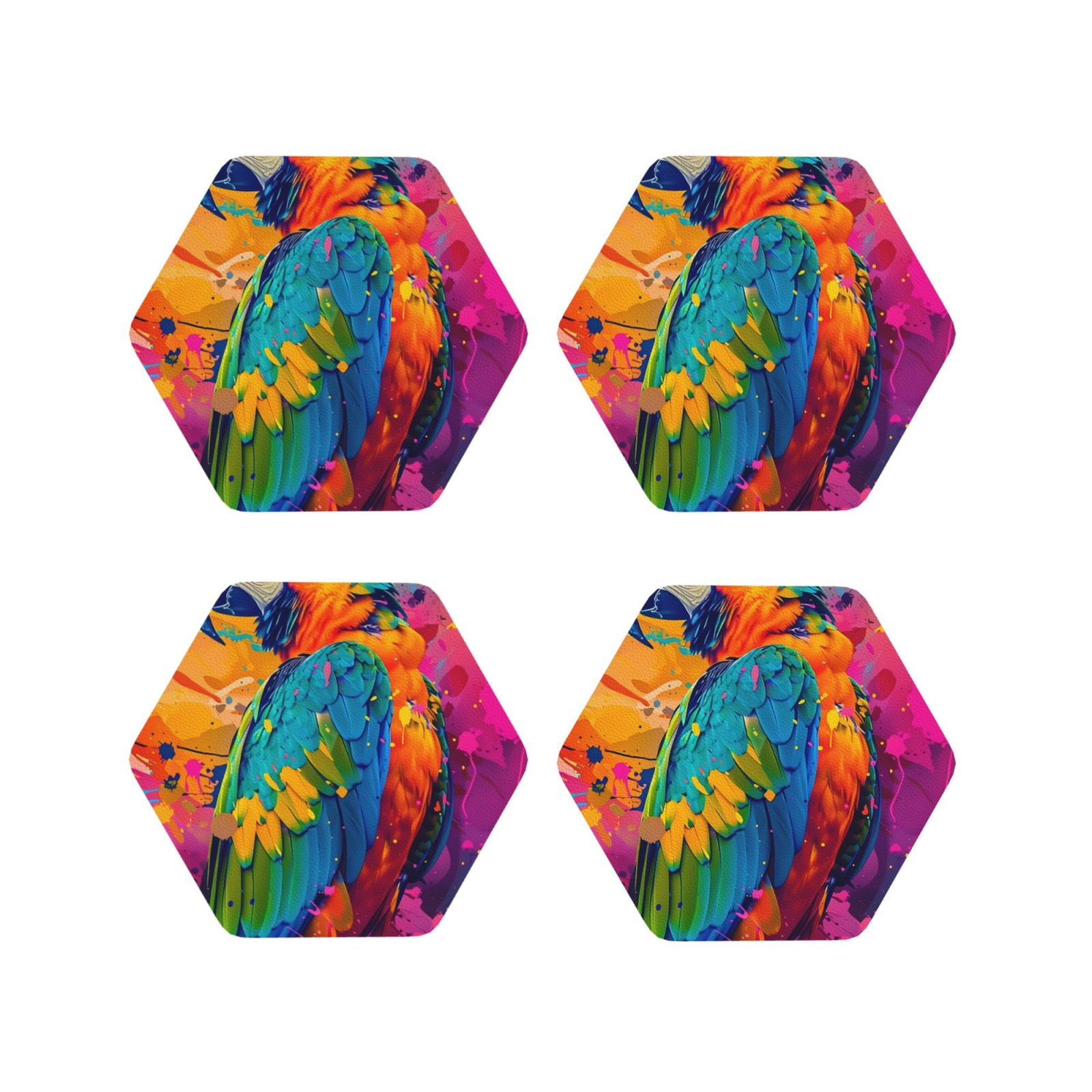 Yiaed Vibrant Parrot Splash Art Print Leather Coasters for Drinks - Cup ...