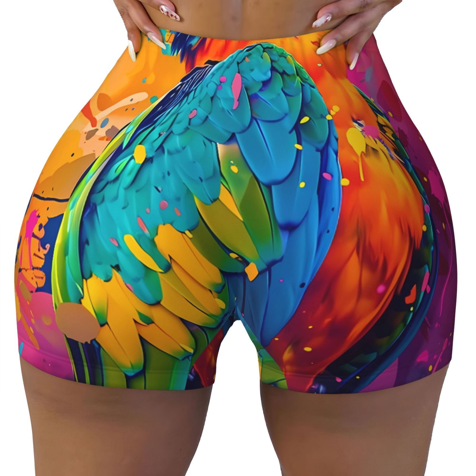Yiaed Vibrant Parrot Splash Art Print Women's Athletic Shorts Running ...