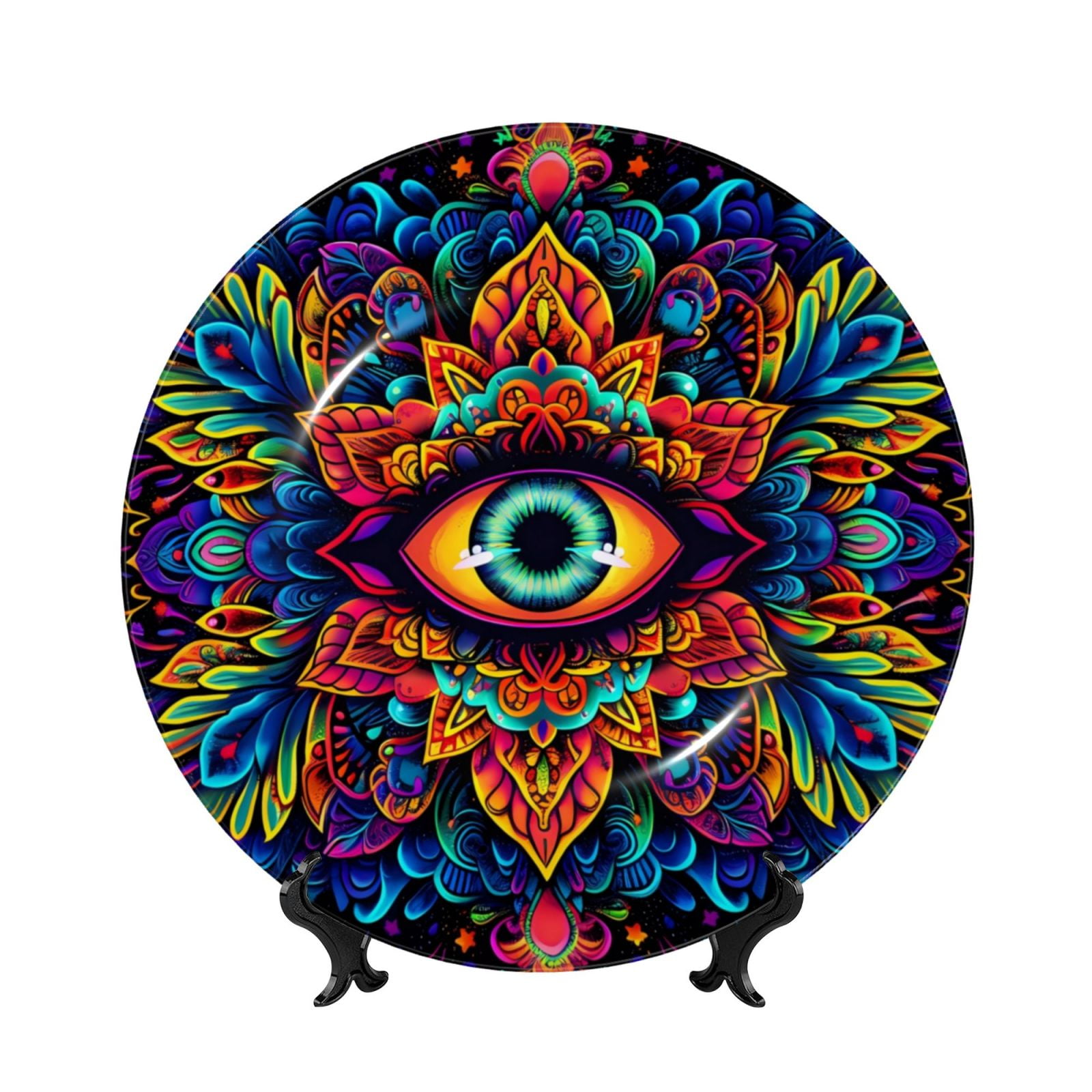 Yiaed Vibrant Psychedelic Eye Print Bone China Decorative Plate Ceramic ...