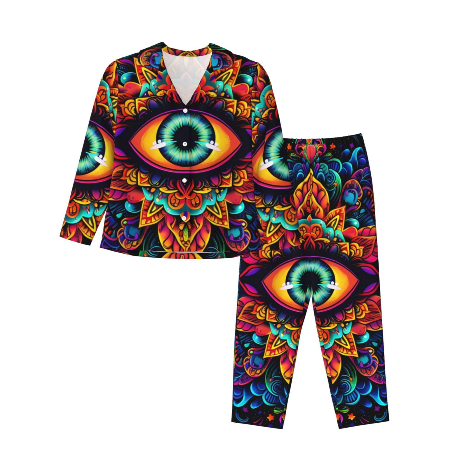 Yiaed Vibrant Psychedelic Eye Print Pajamas Women's Long Sleeve ...
