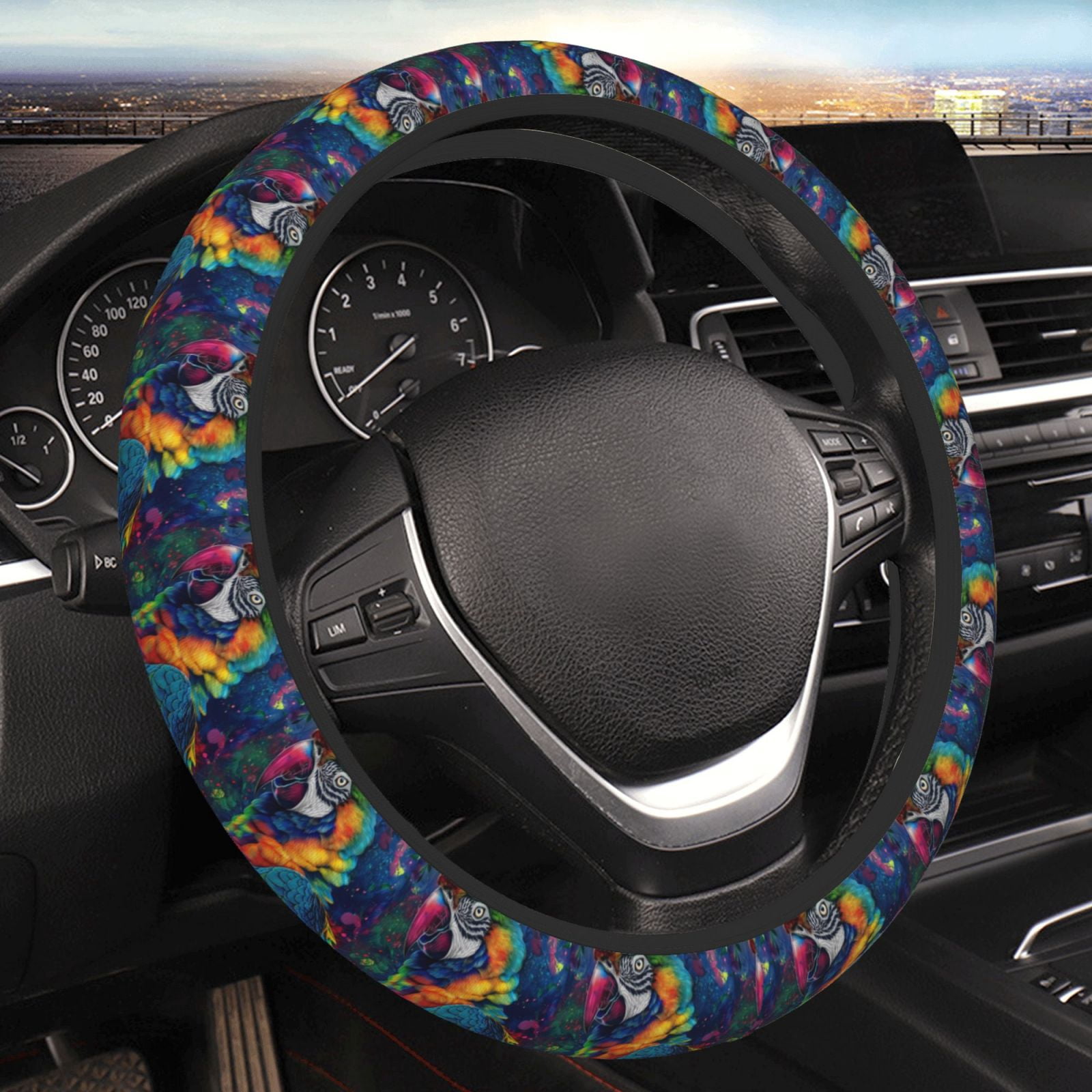Yiaed Vibrant Rainbow Parrot Fantasy Steering Wheel Cover,Universal 15 ...